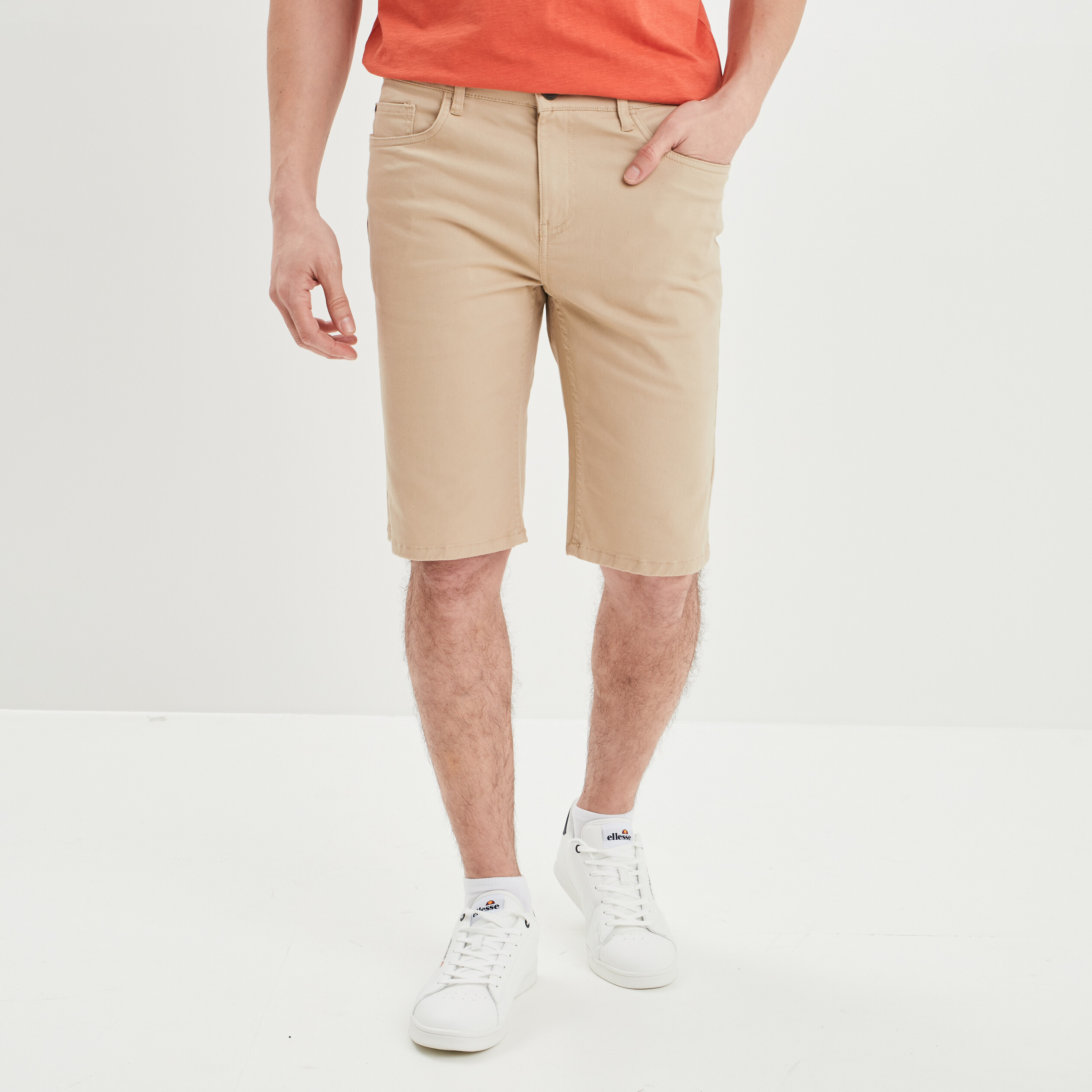 Bermuda droit stretch 5 poches coton sable homme | La Halle