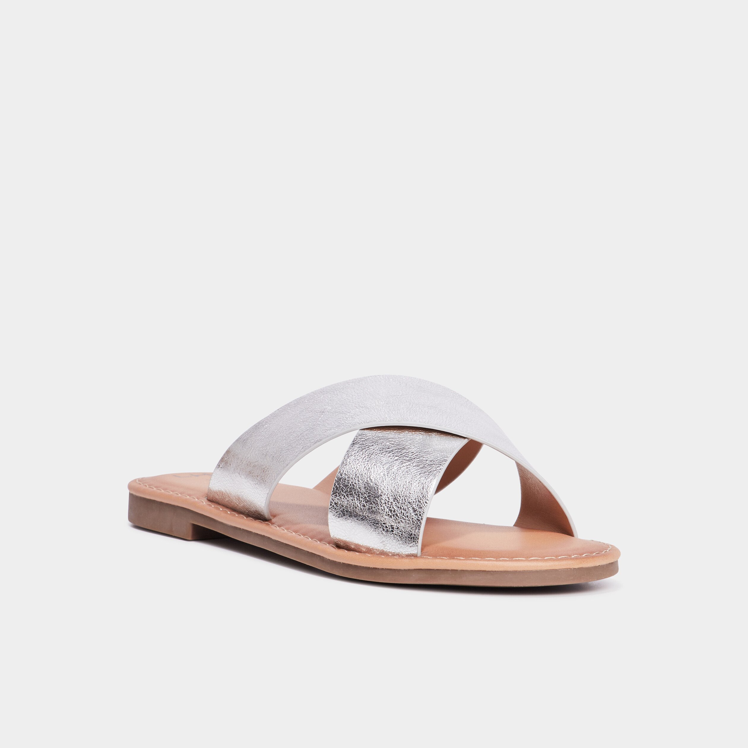 Mules brides larges croisées gris argent femme | La Halle