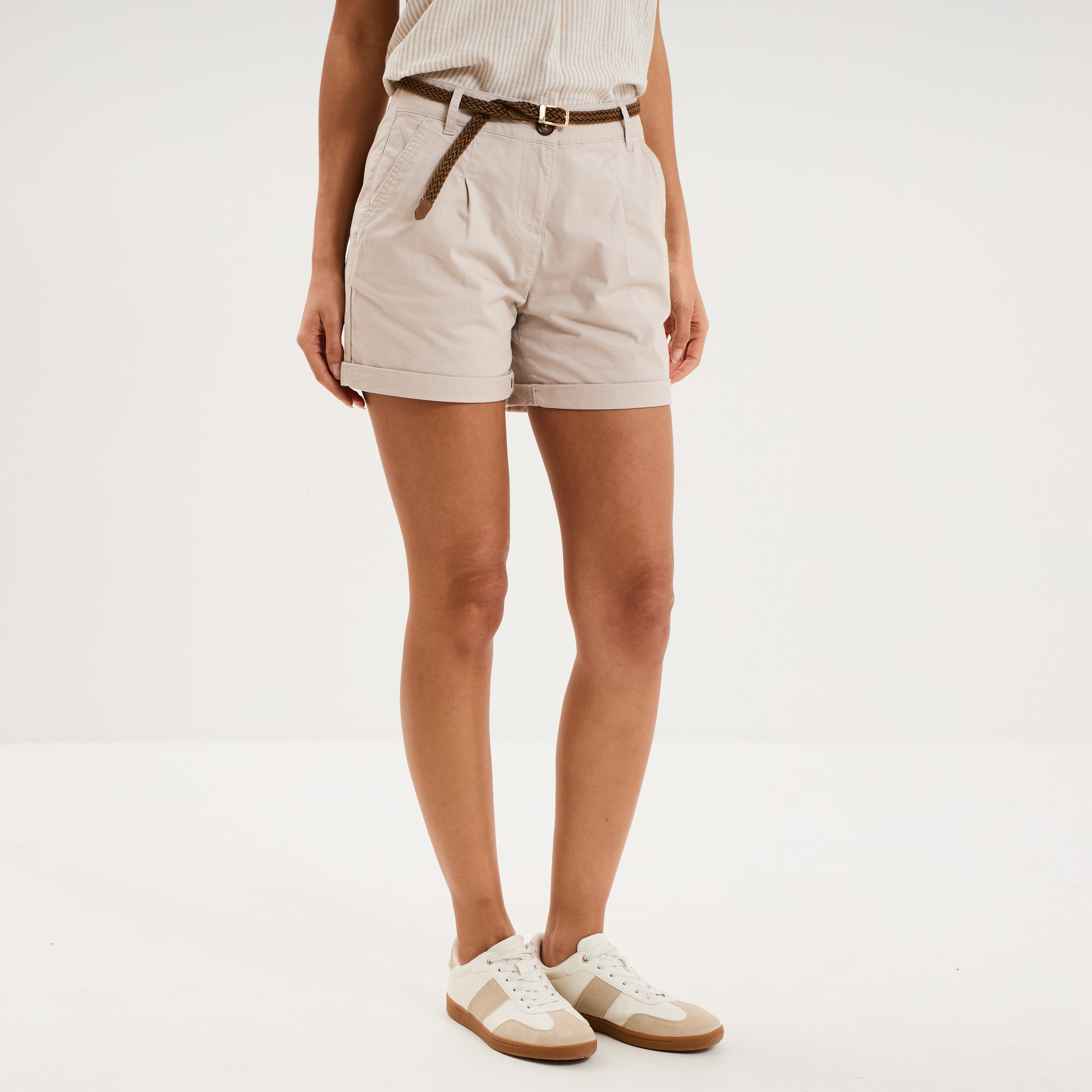 Short chino ceinture tressée beige femme | La Halle