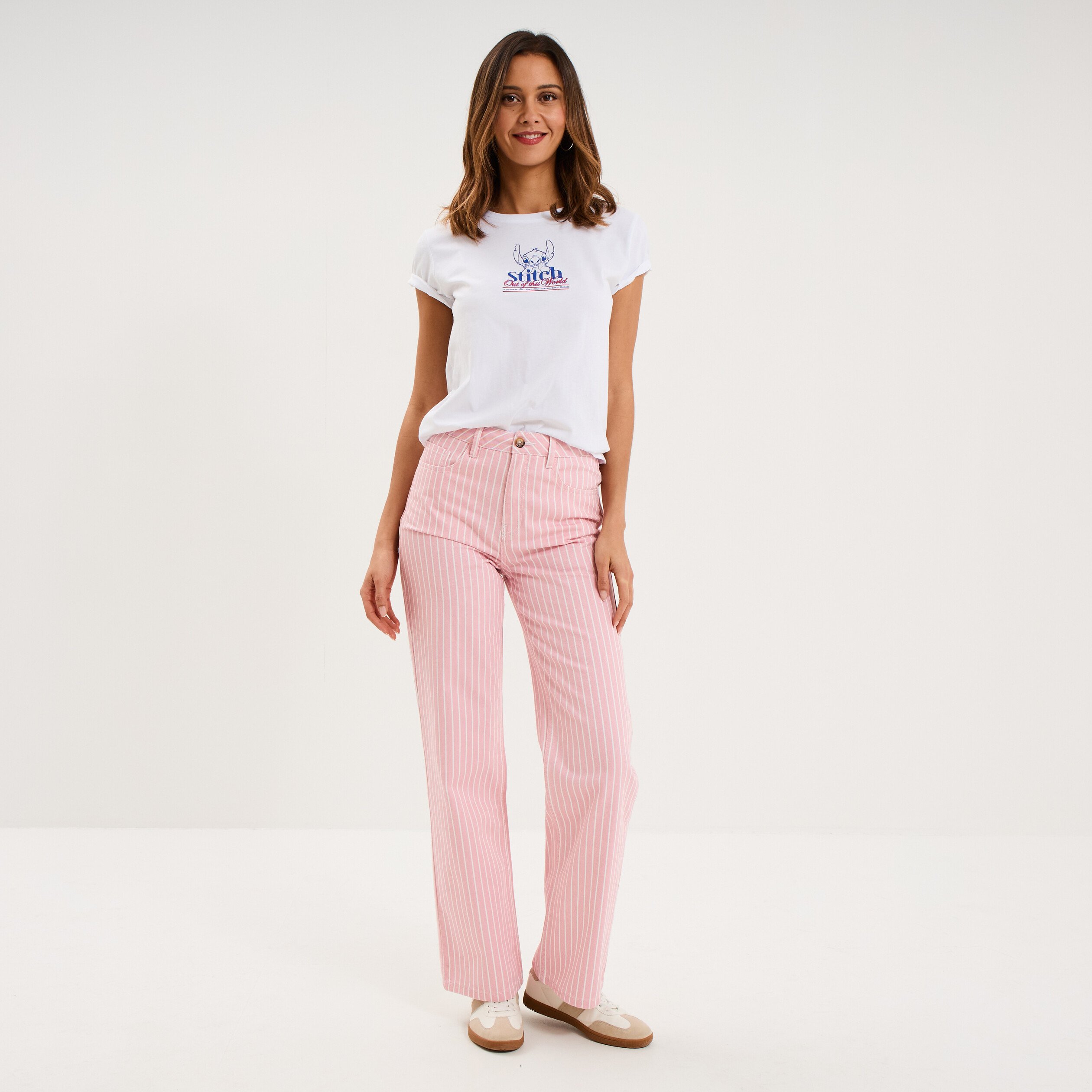 T-shirt manches courtes coton Stitch blanc femme | La Halle