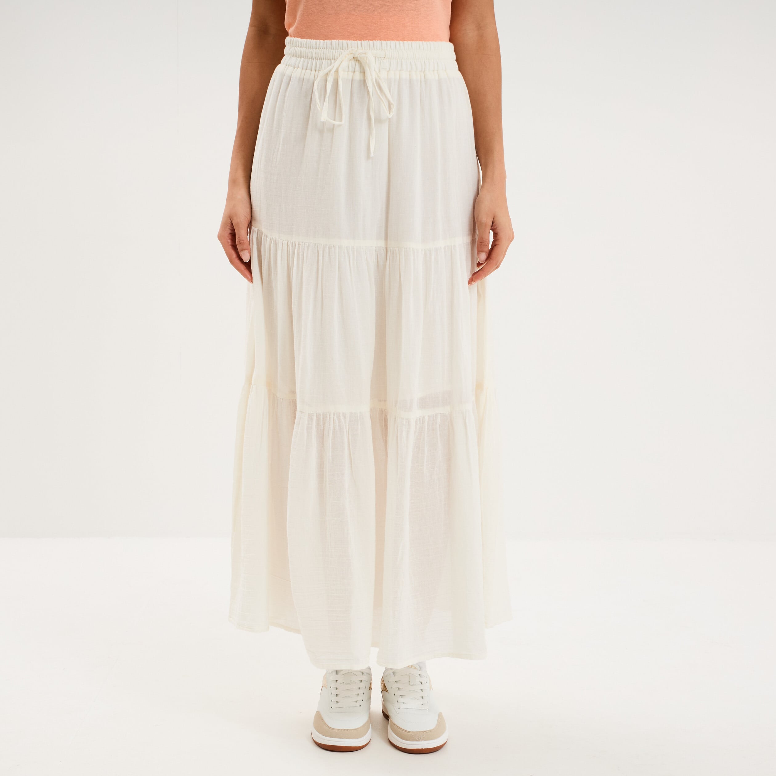 Jupe longue fluide évasée coton blanc femme | La Halle