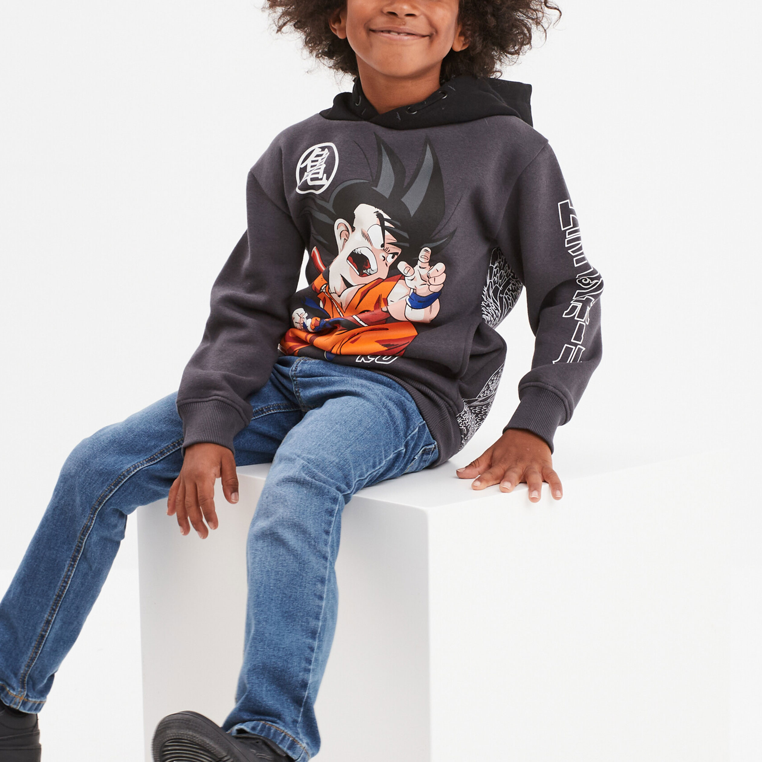Sweat à capuche hoodie Dragon Ball Goku gris foncé garçon | La Halle