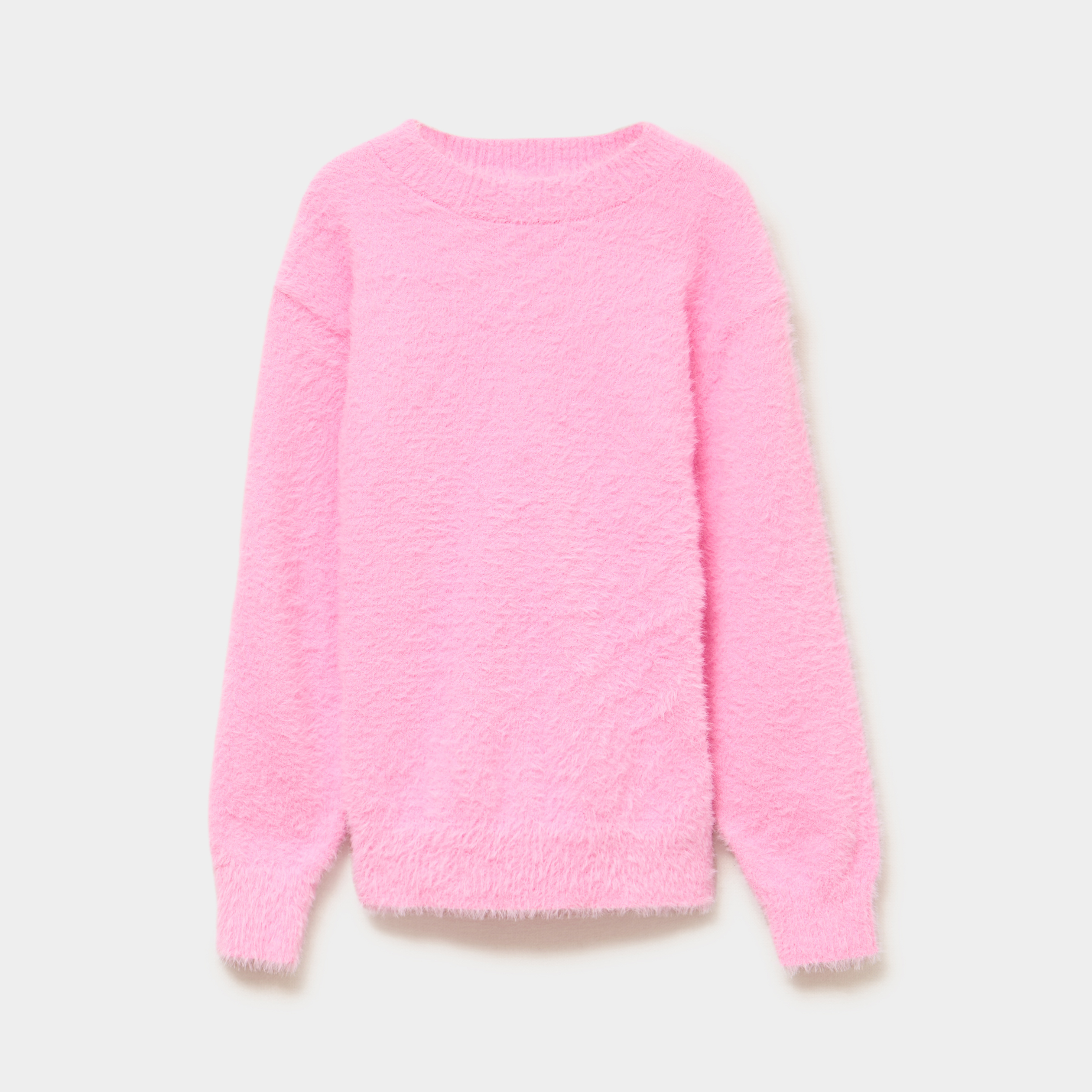 Pull mailles duveteuses manches longues rose fille | La Halle