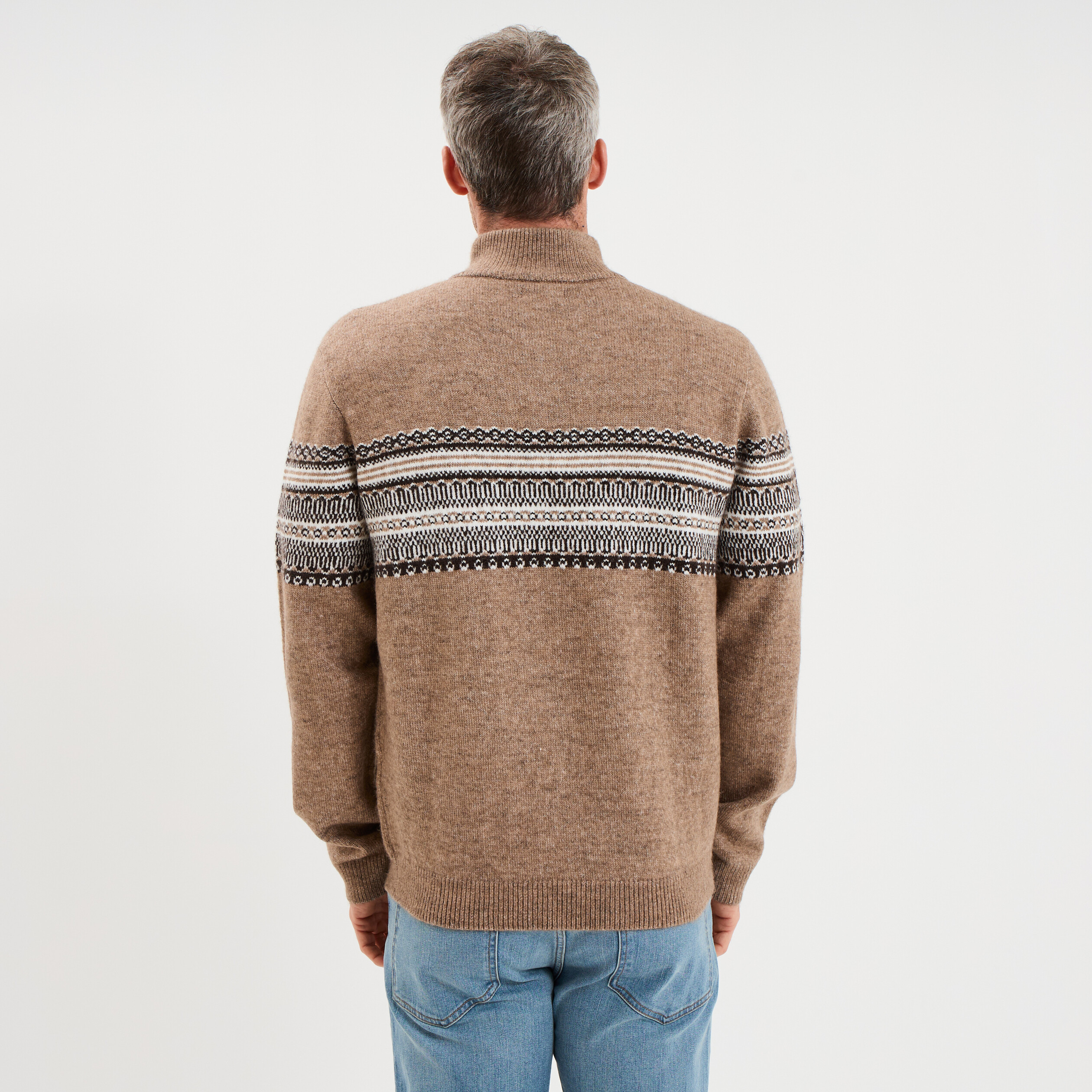 Pull camionneur jacquard manches longues taupe homme | La Halle