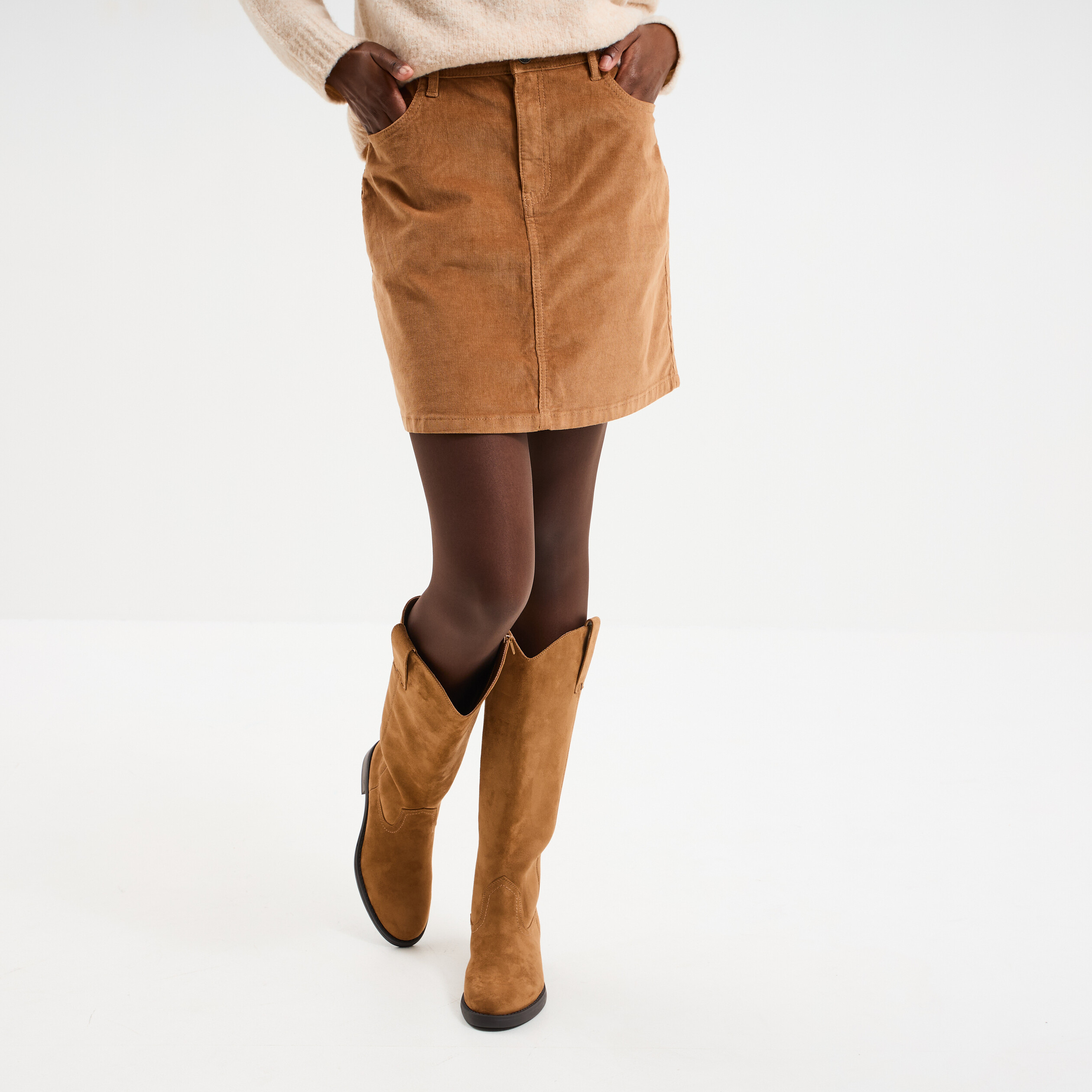 Jupe effet velours courte beige femme | La Halle