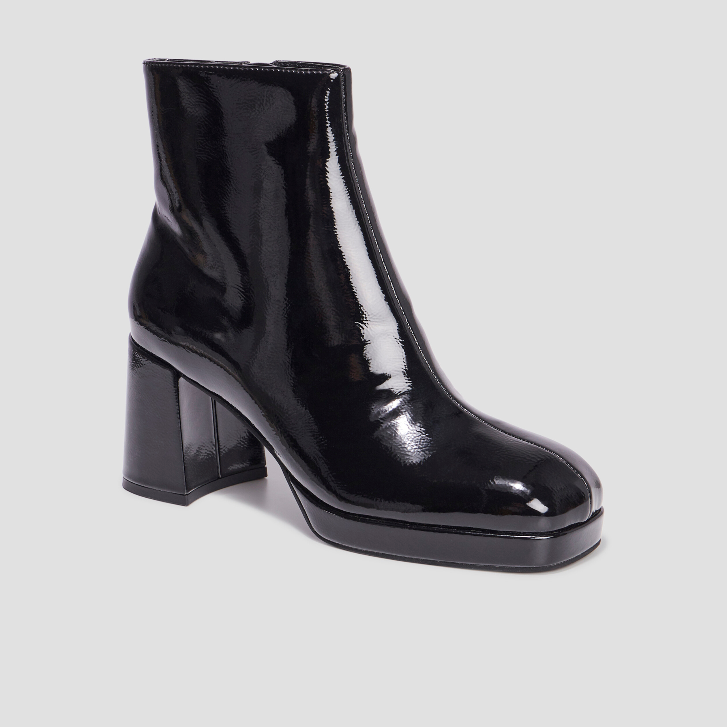 Bottines plateformes vernies à talons noir femme | La Halle