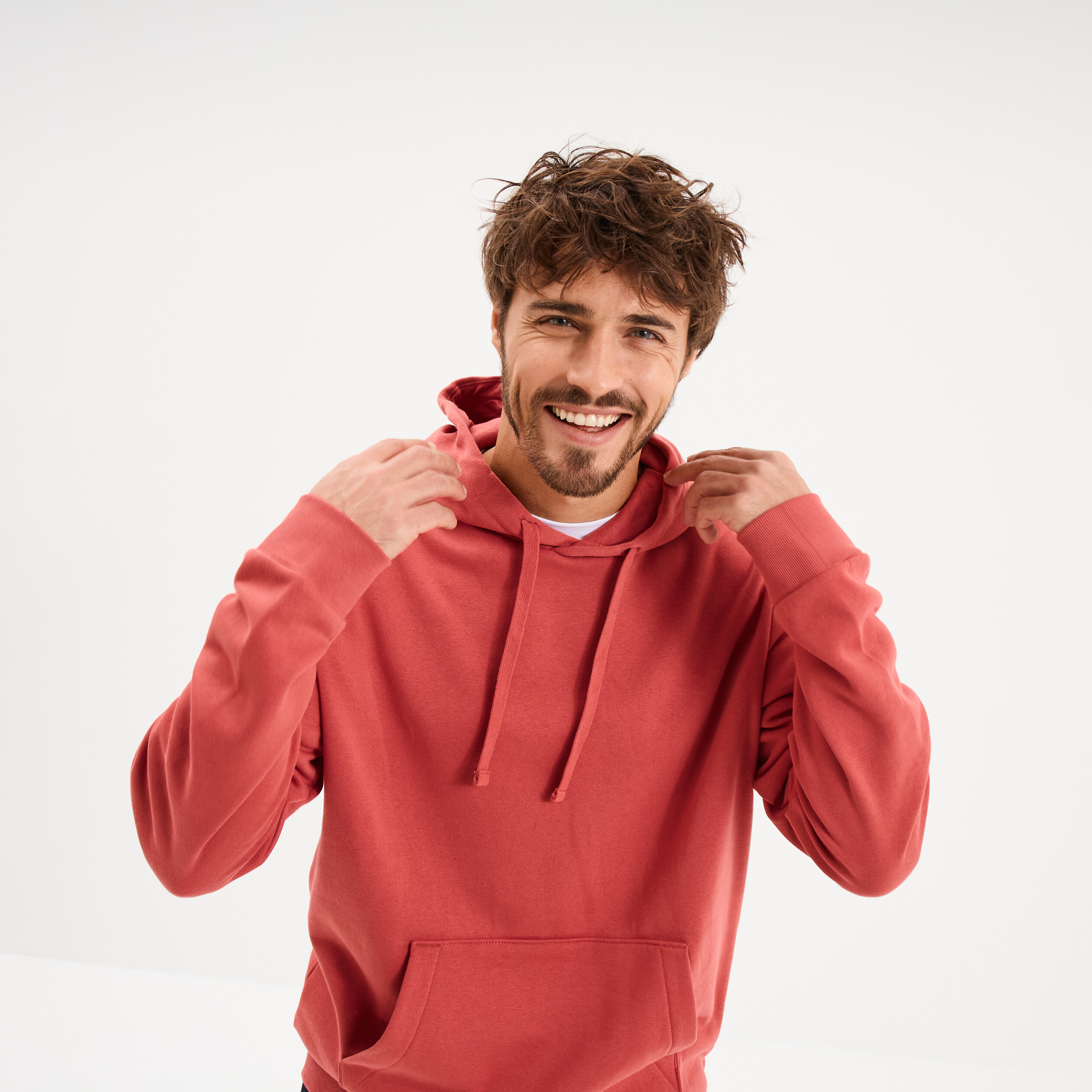 Sweat molleton à capuche hoodie rose framboise homme | La Halle