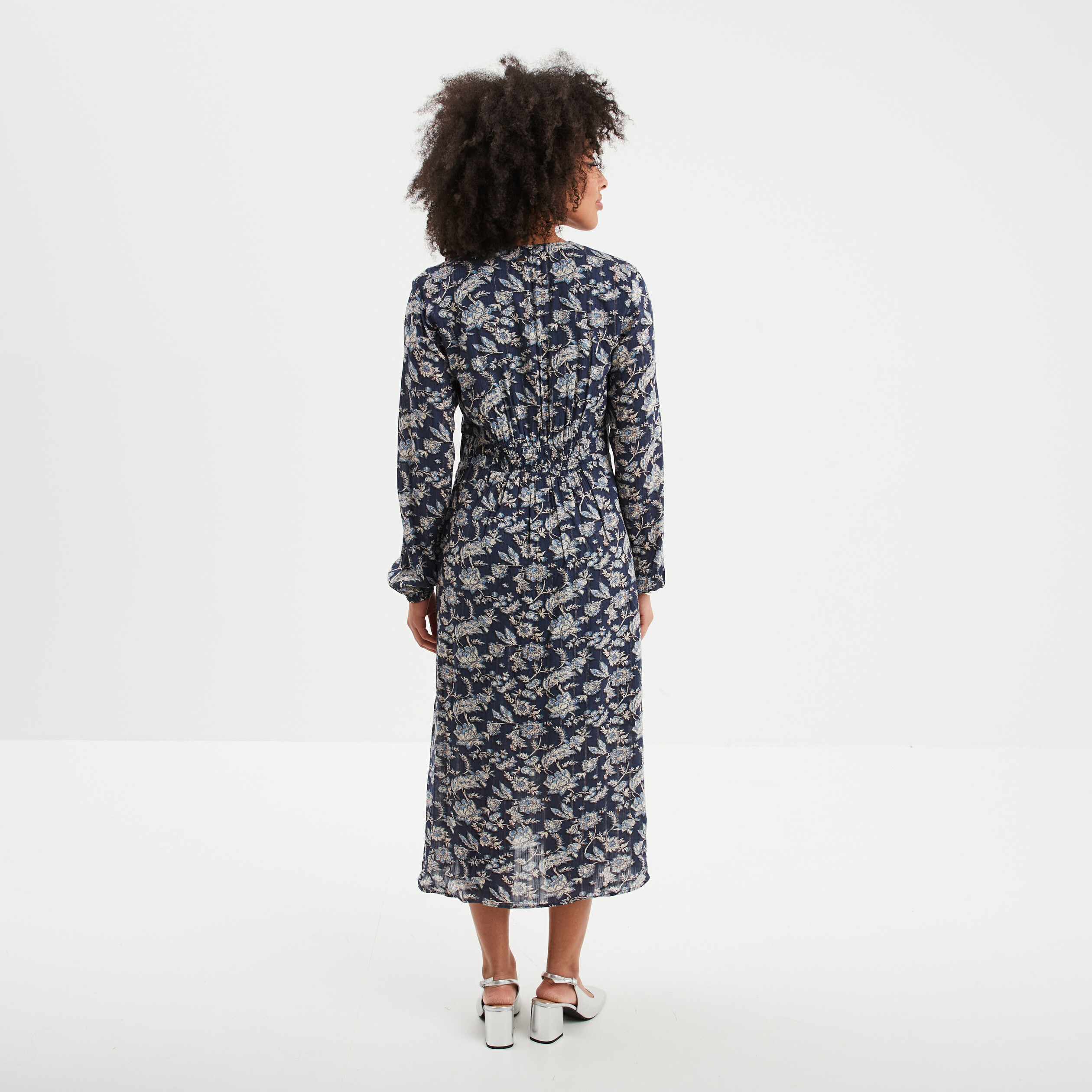 Robe longue fluide et évasée bleu marine femme | La Halle