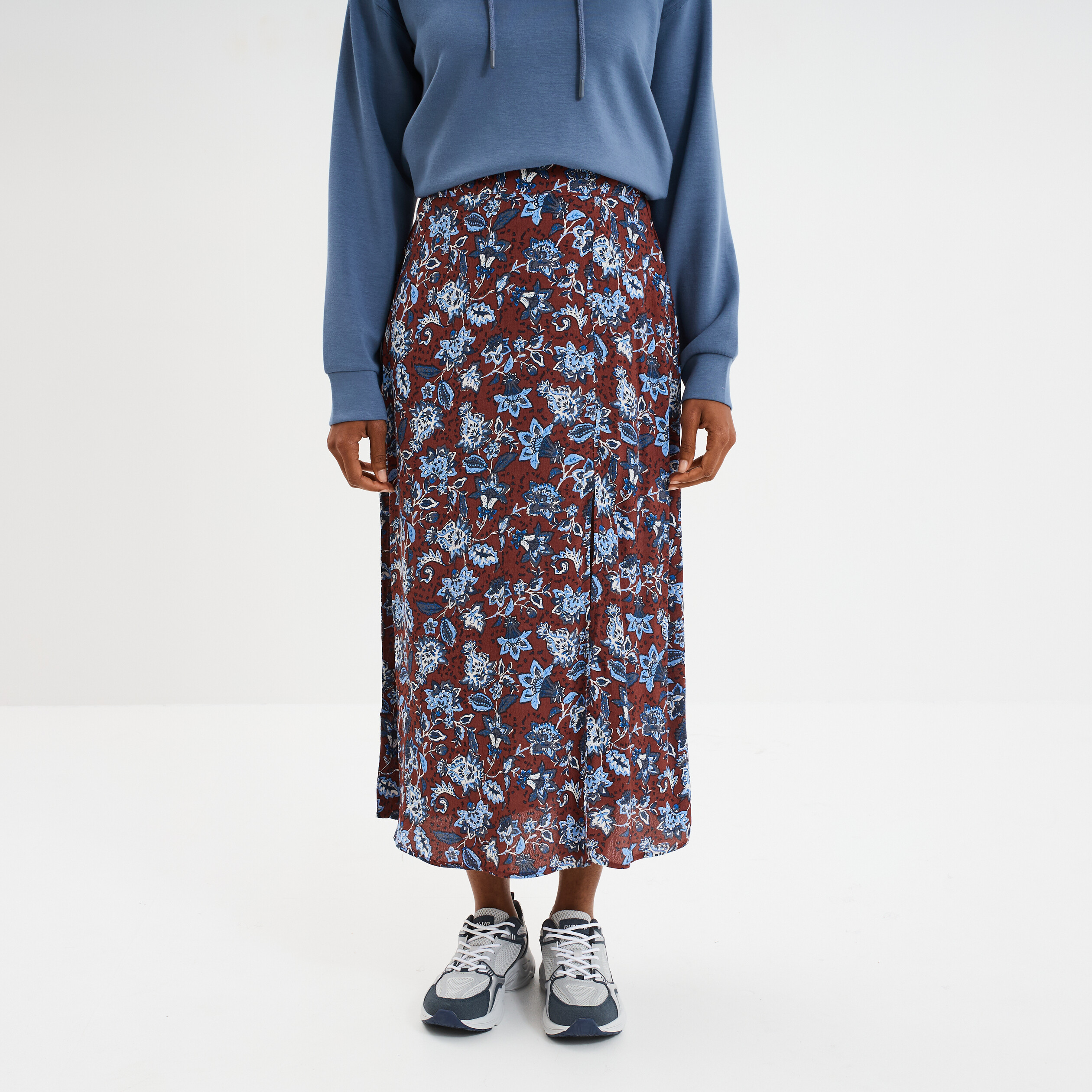 Jupe longue fendue fluide marron femme | La Halle
