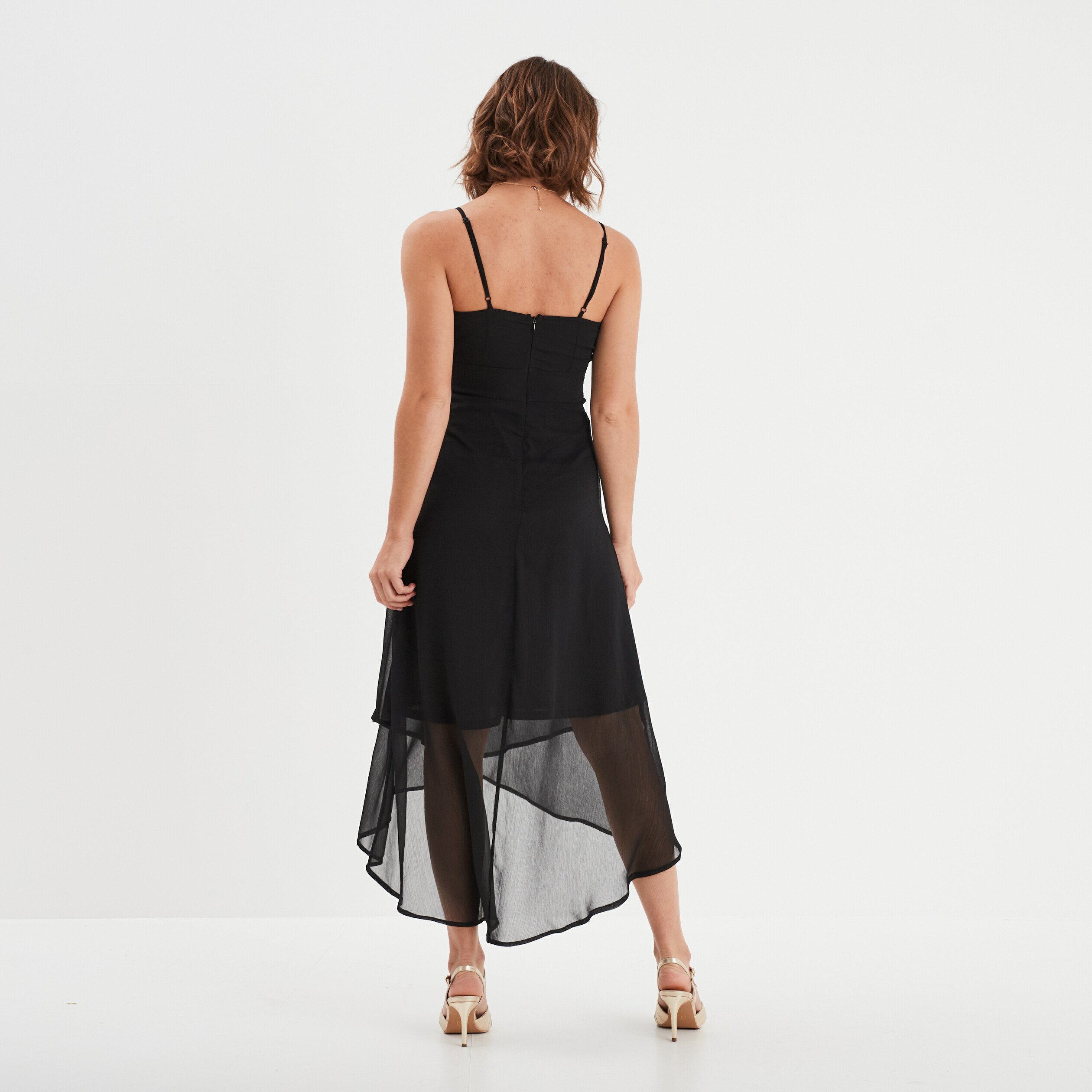 Robe longue asymétrique avec boucle noir femme | La Halle