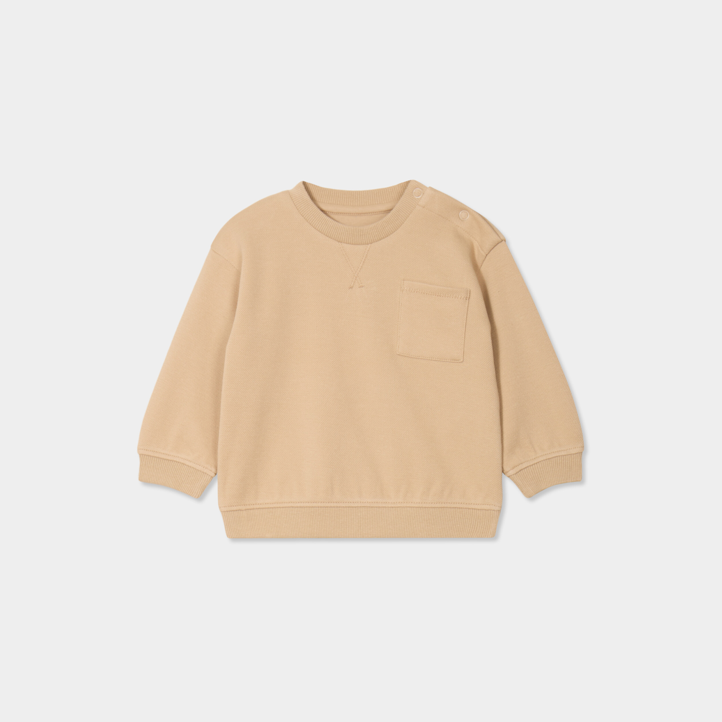 Sweat manches longues 1 poche coton marron clair bébé garçon | La Halle