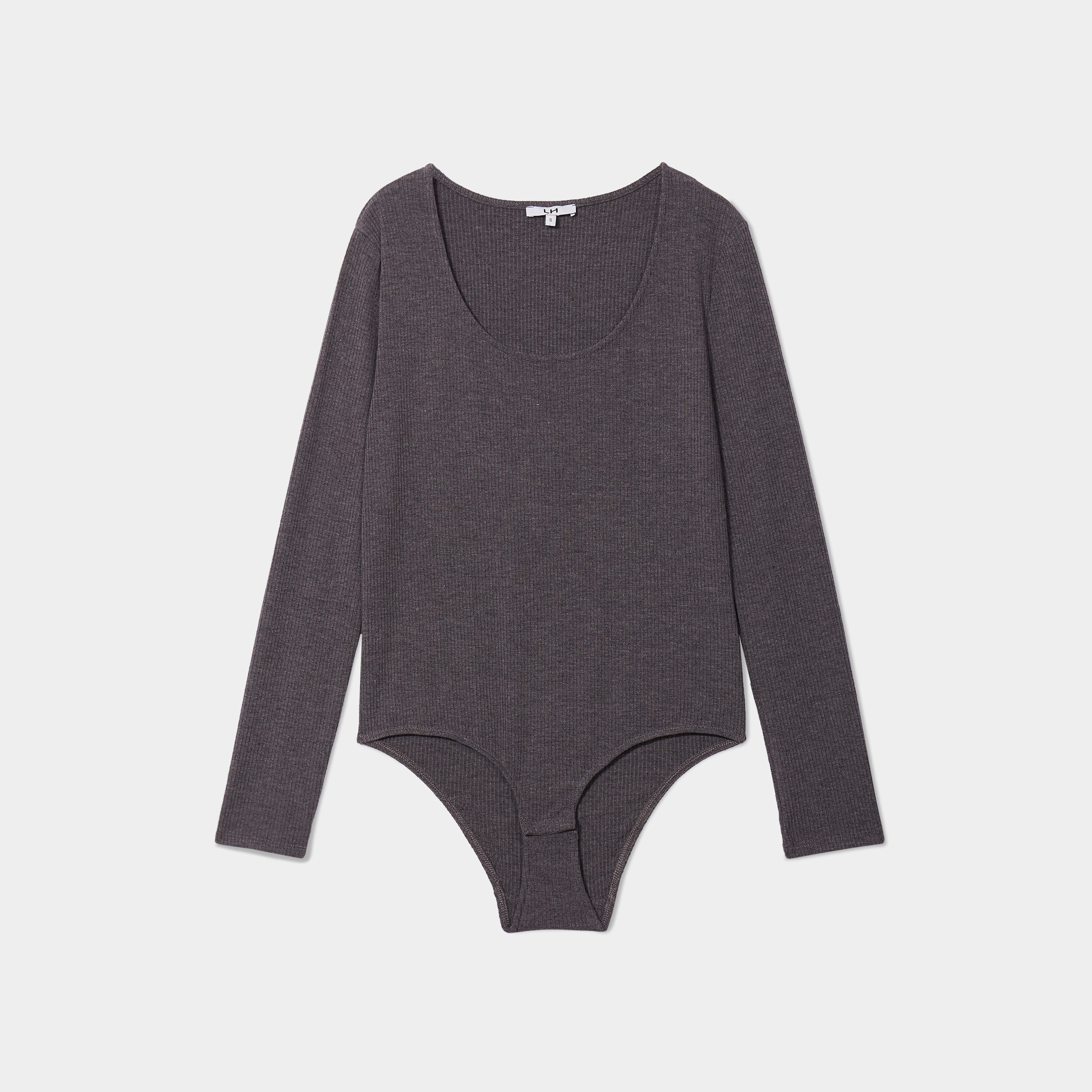 Body côtelé col rond manches longues gris foncé femme | La Halle