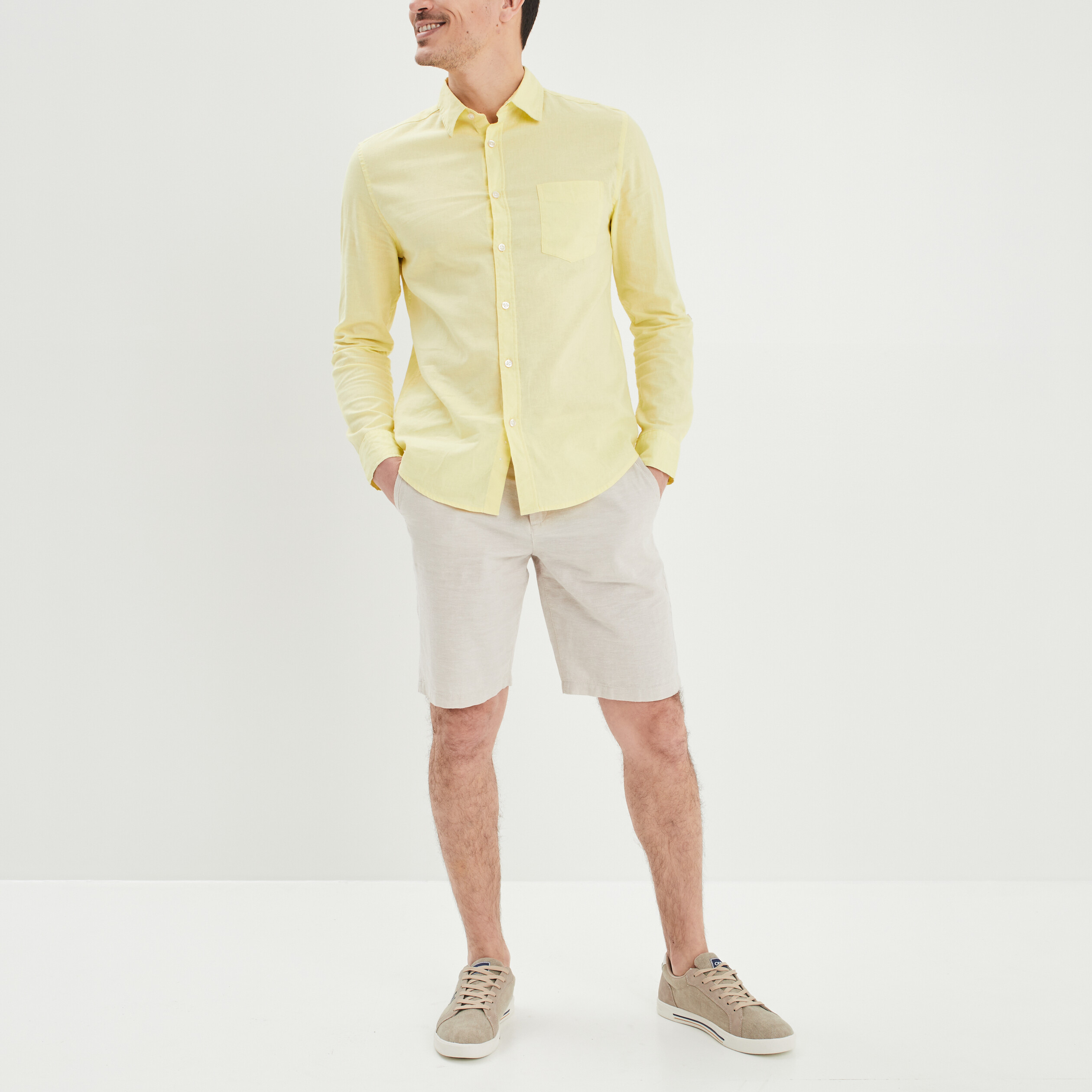 Short chino droit lin majoritaire gris clair homme | La Halle