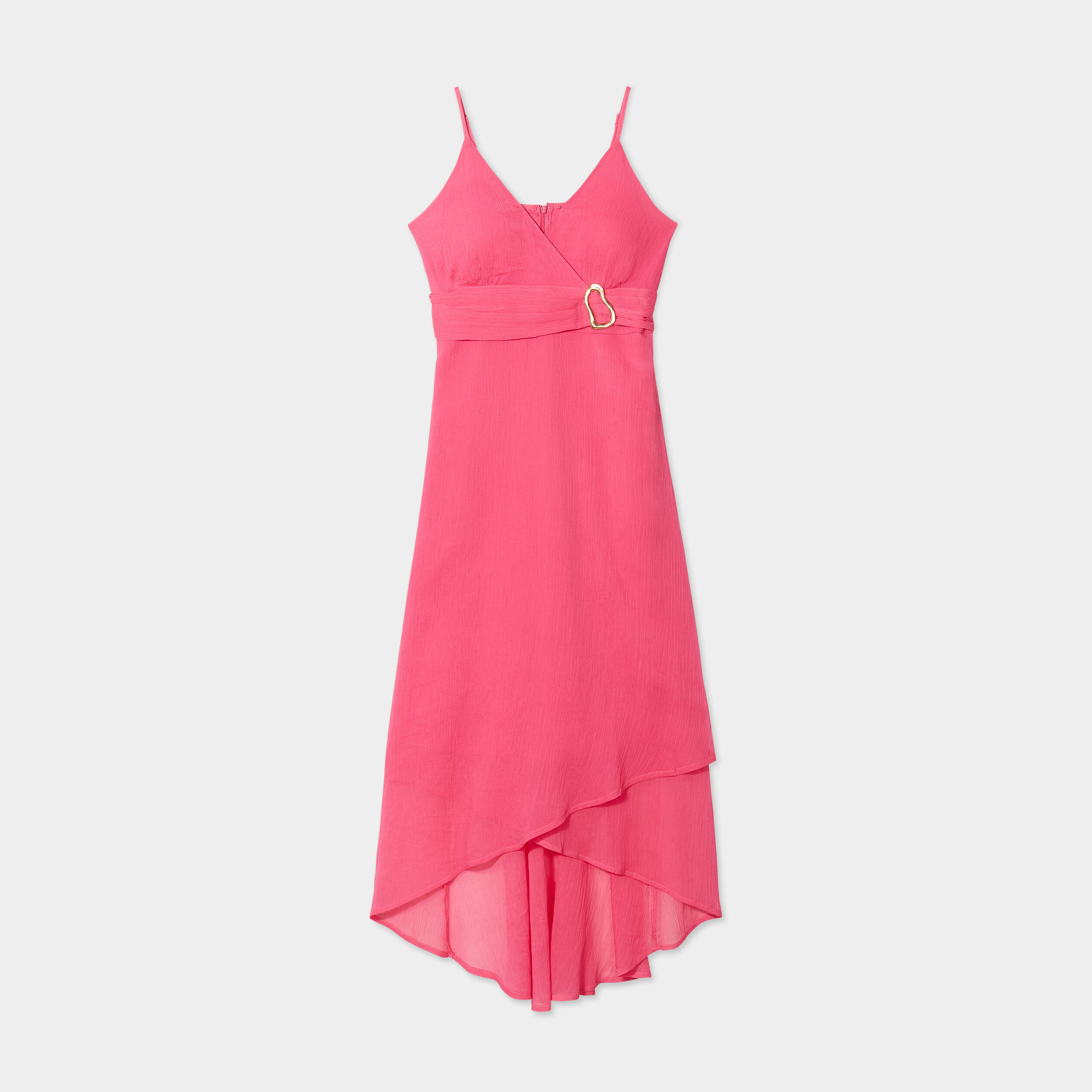 Robe longue asymétrique avec boucle rose fushia femme | La Halle