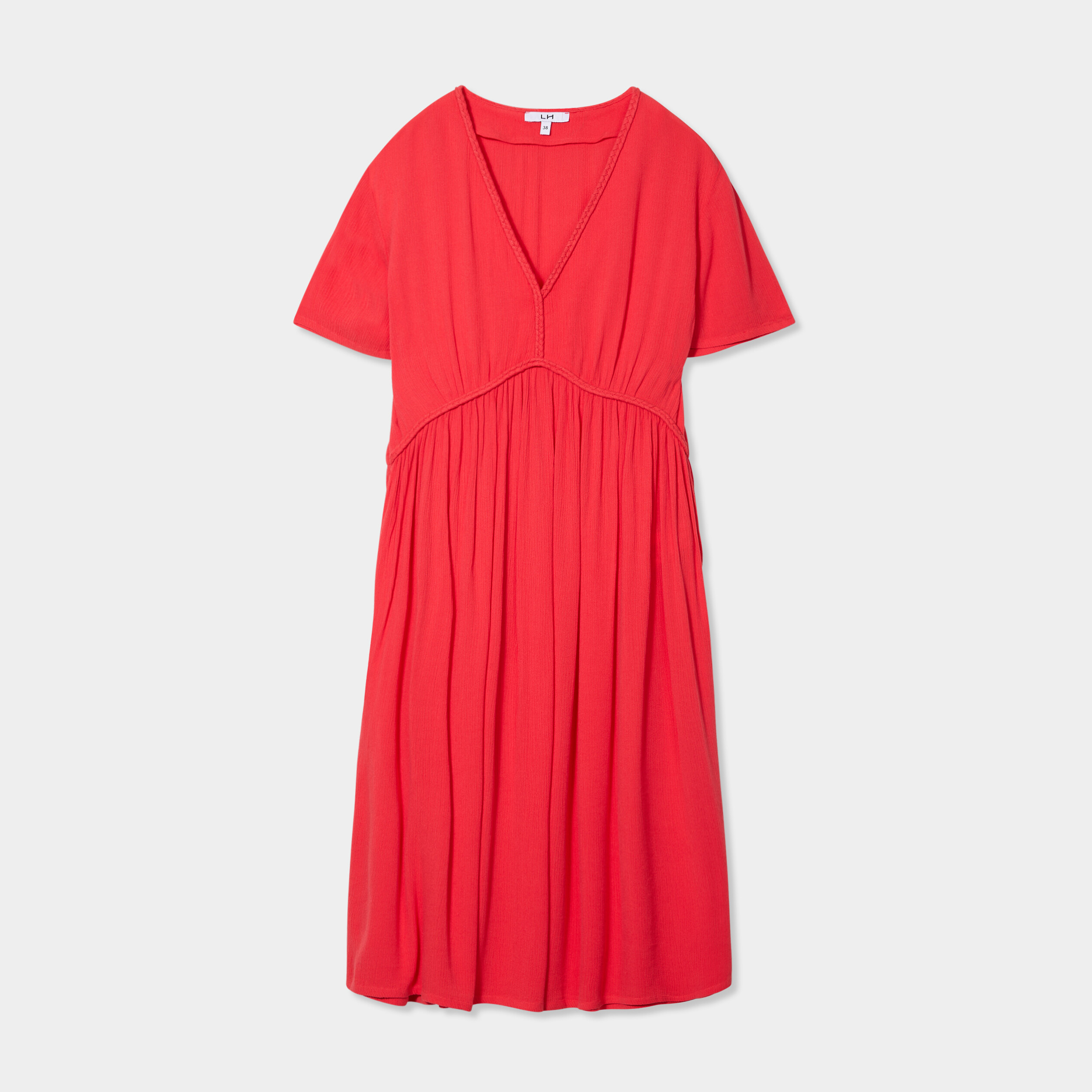 Robe col en V détails tressés rouge femme | La Halle