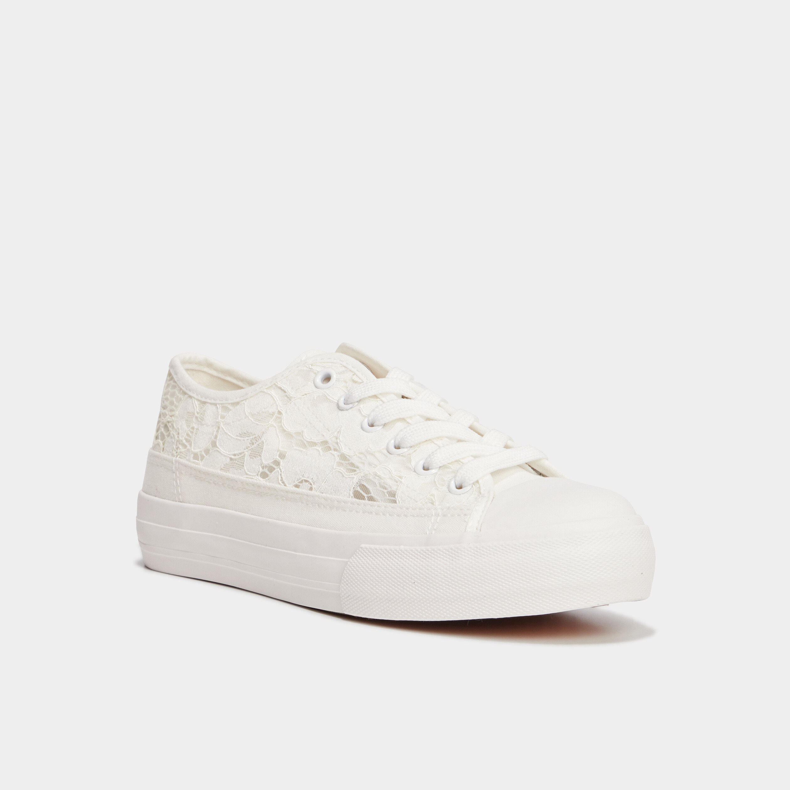 Tennis en toile dentelle à lacets blanc femme | La Halle