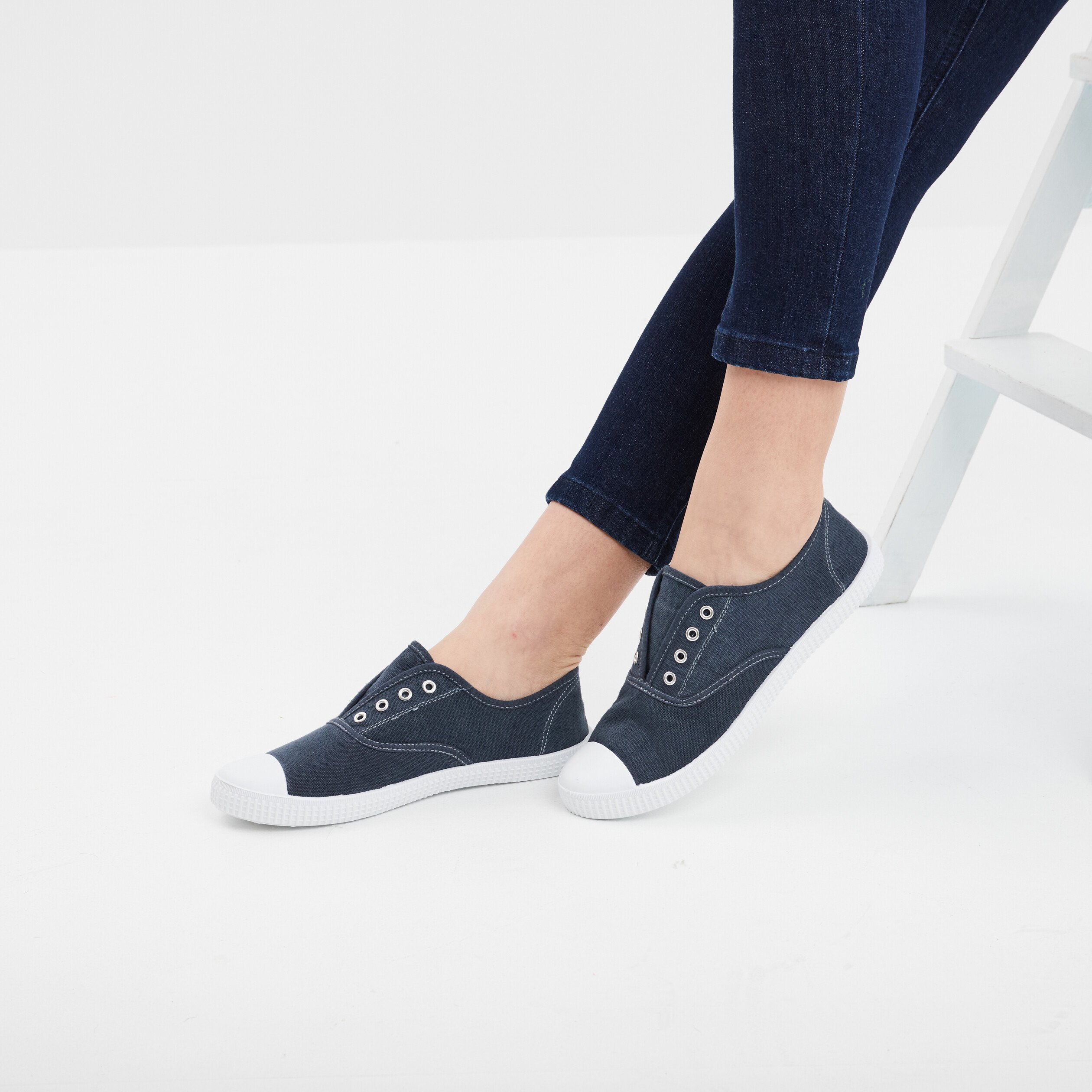 Tennis basses en toile enfilage facile bleu marine femme | La Halle