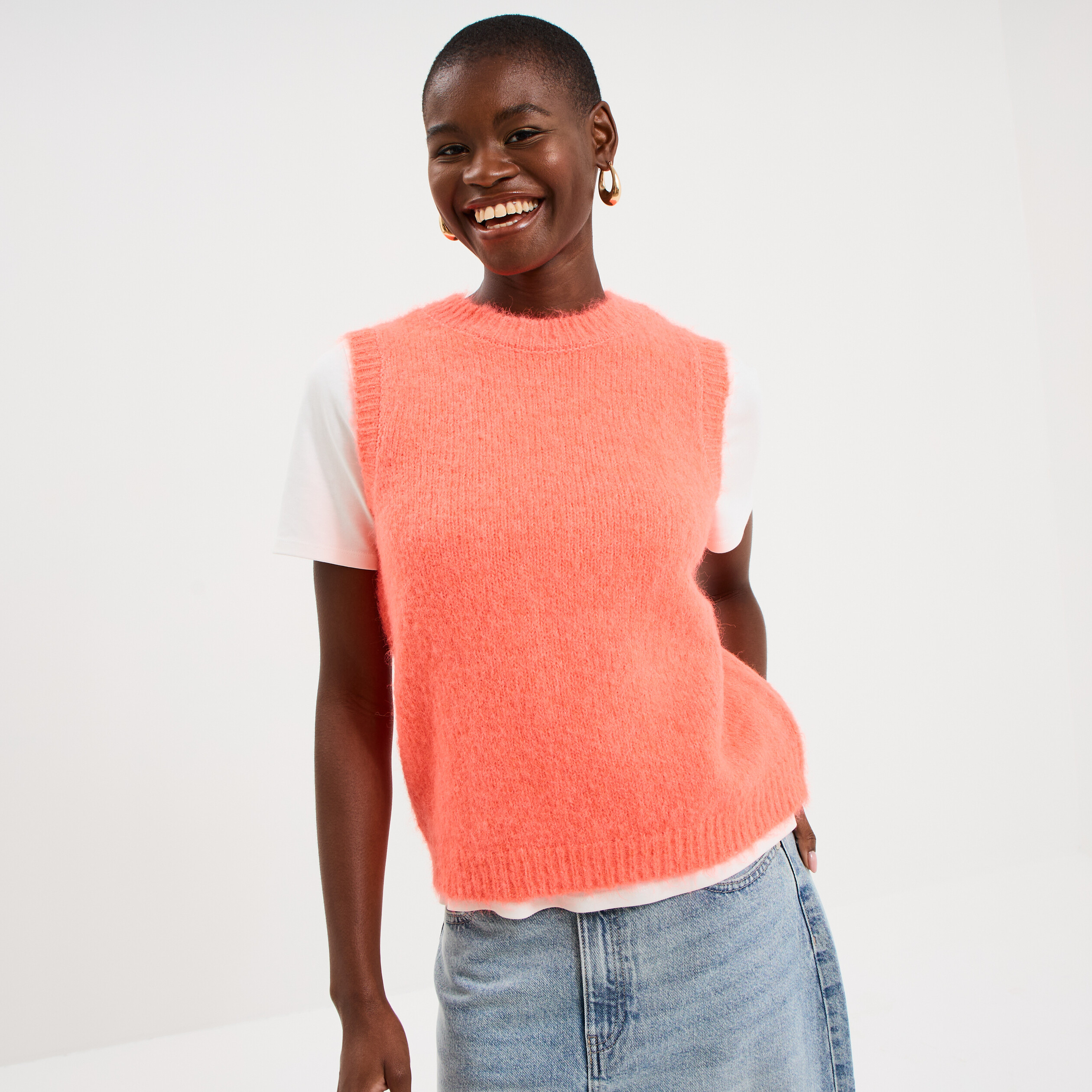 Pull sans manches col rond rose fluo femme | La Halle
