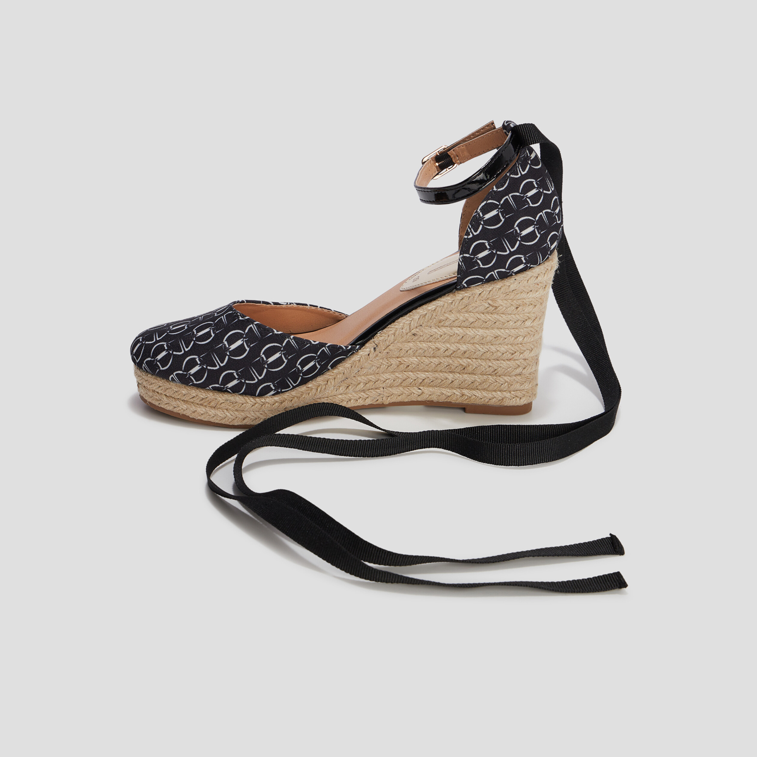 Sandales espadrilles compensées à laçage noir femme | La Halle