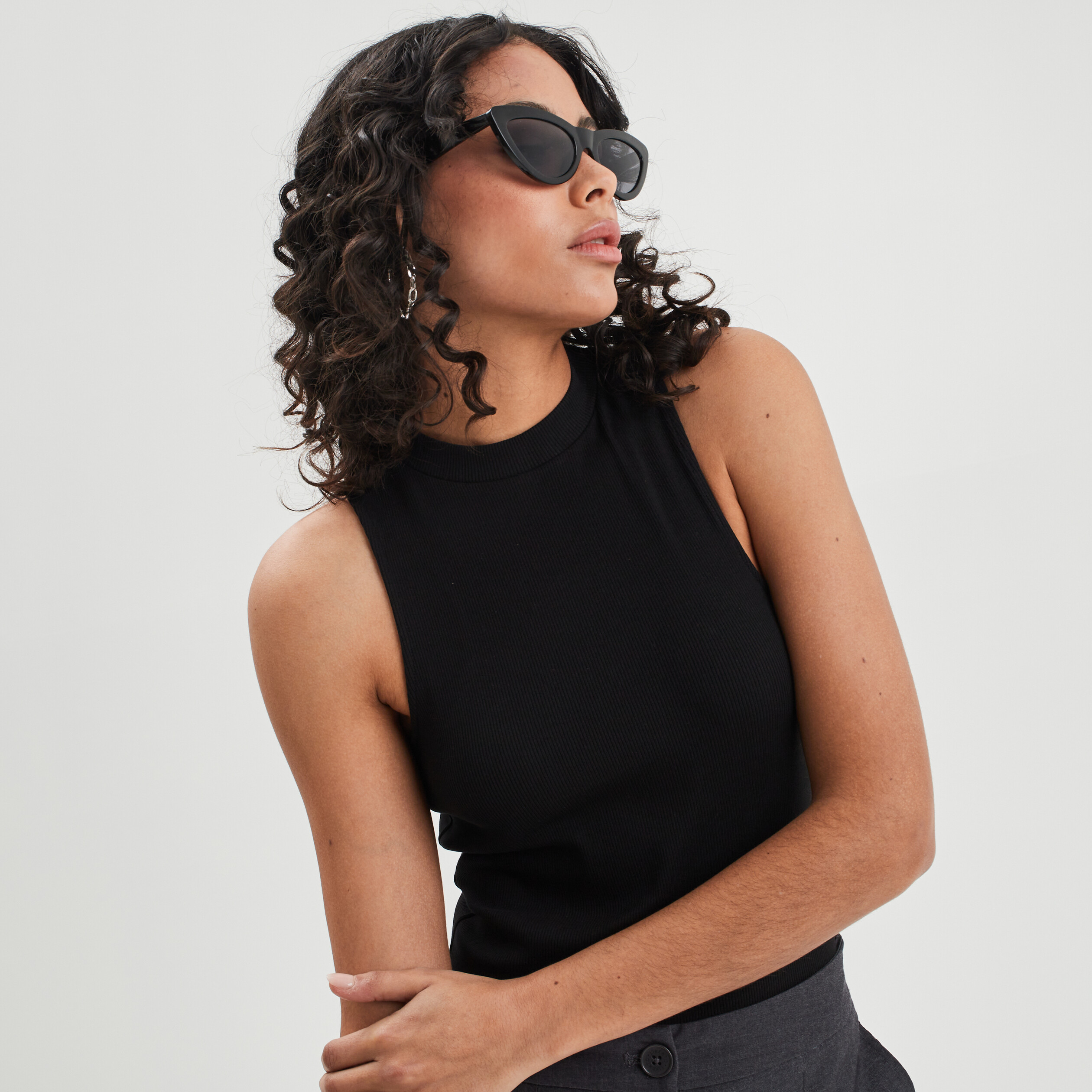 Body côtelé sans manches col montant noir femme | La Halle