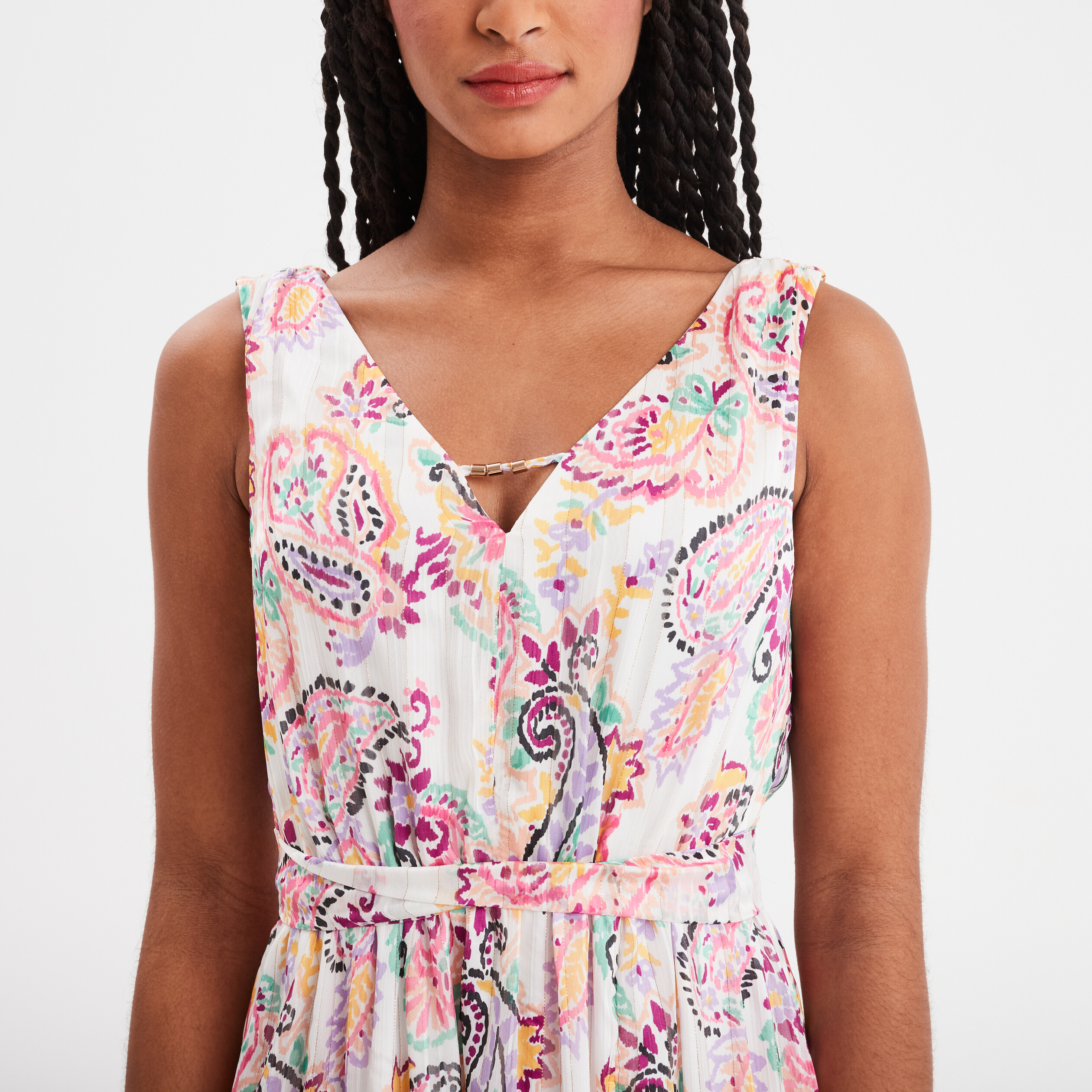 Robe longue fluide col détail bijou ecru femme | La Halle