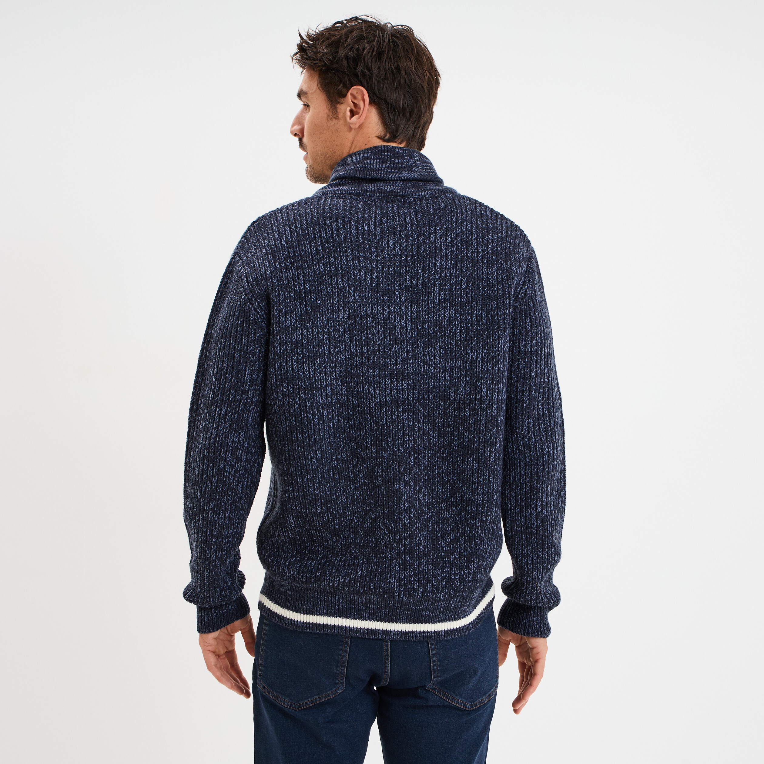 Pull col châle manches longues bleu marine homme | La Halle