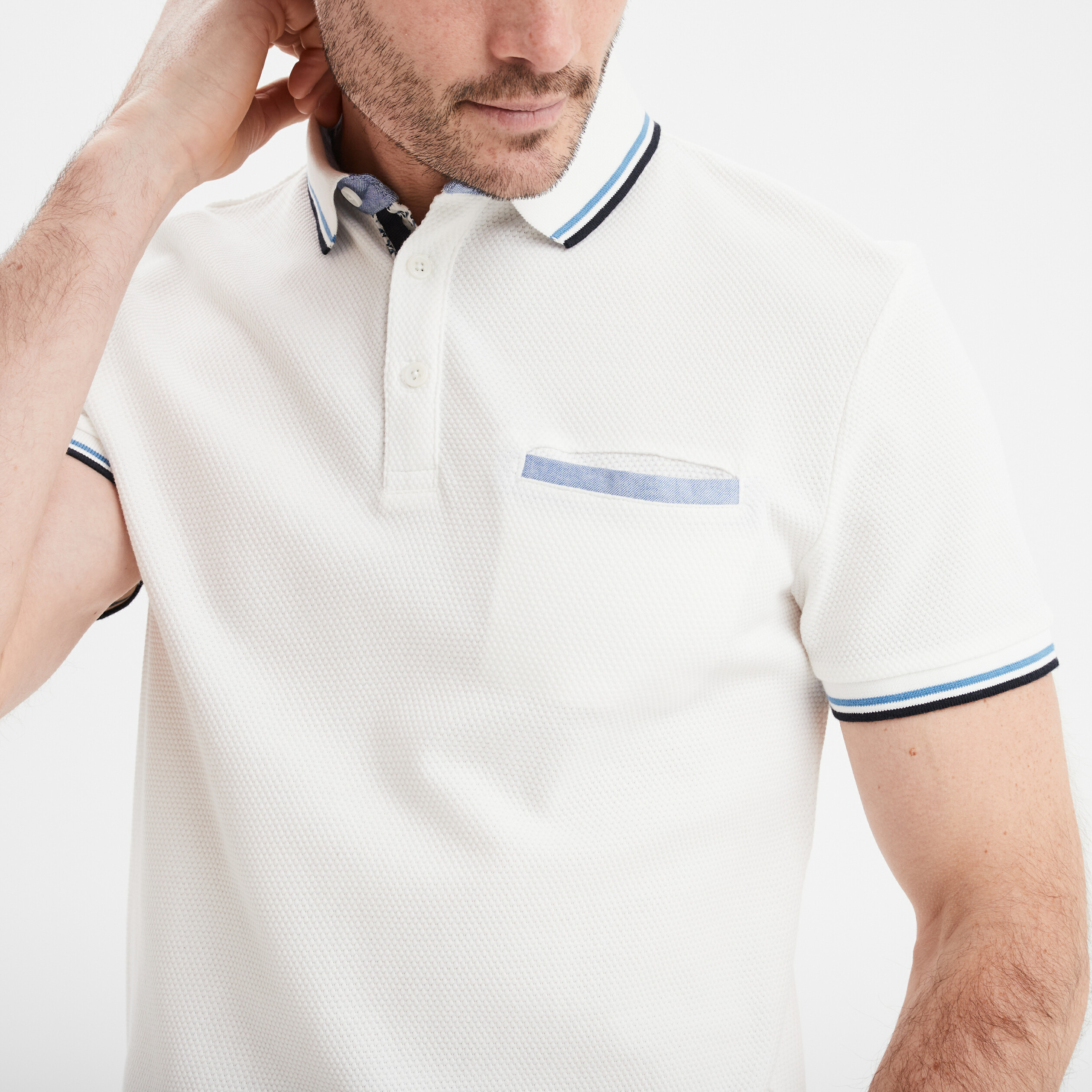 Polo manches courtes 1 poche coton blanc homme | La Halle