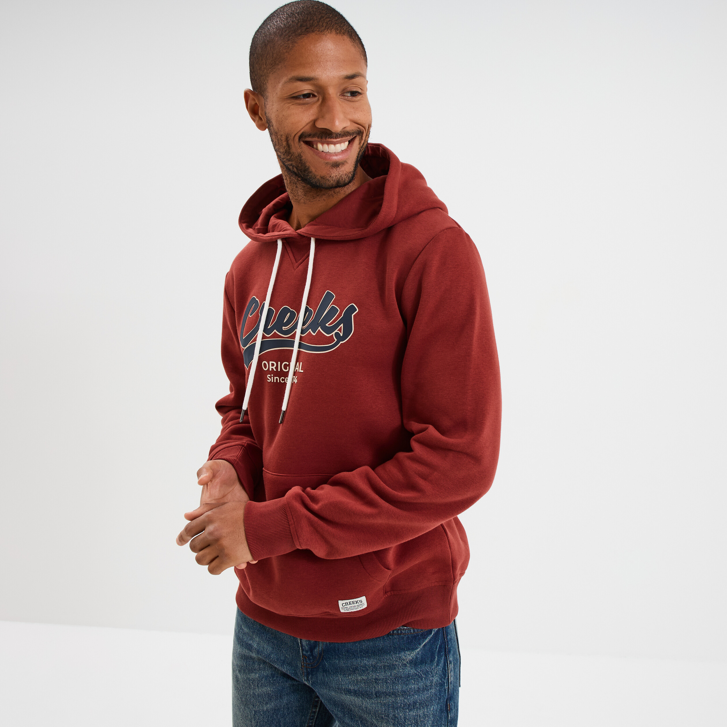 Sweat hoodie 1 poche manches longues rouge foncé homme | La Halle