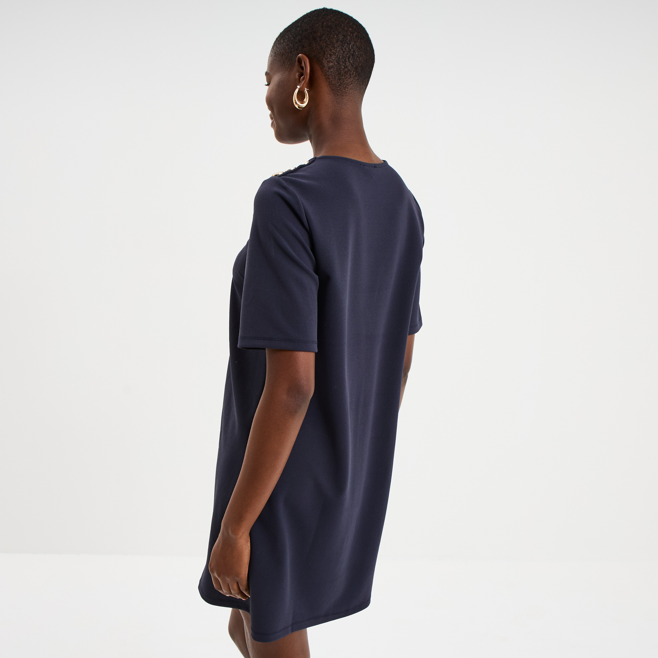 Robe droite crêpe manches courtes bleu foncé femme | La Halle