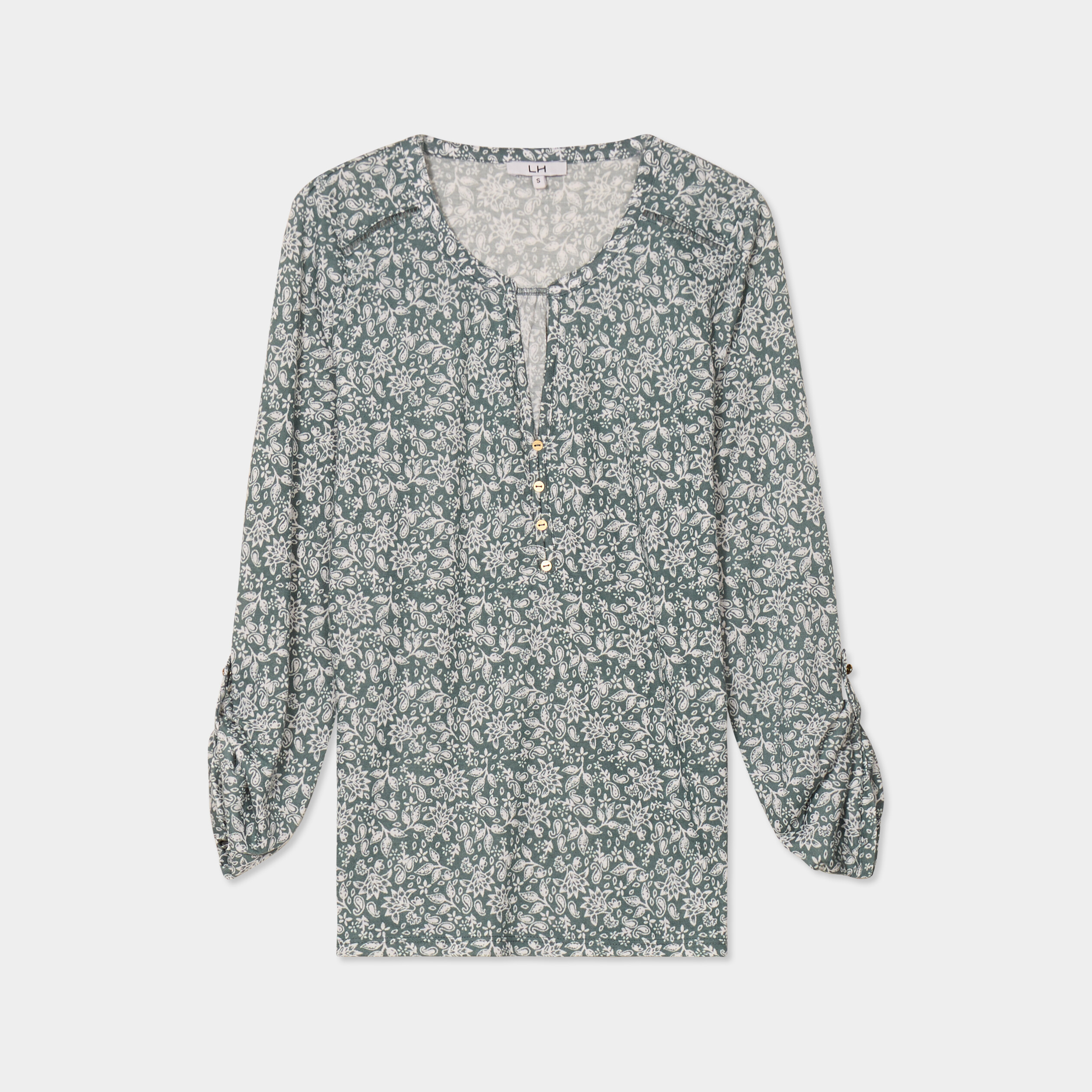 T-shirt col mao manches retroussables vert foncé femme | La Halle