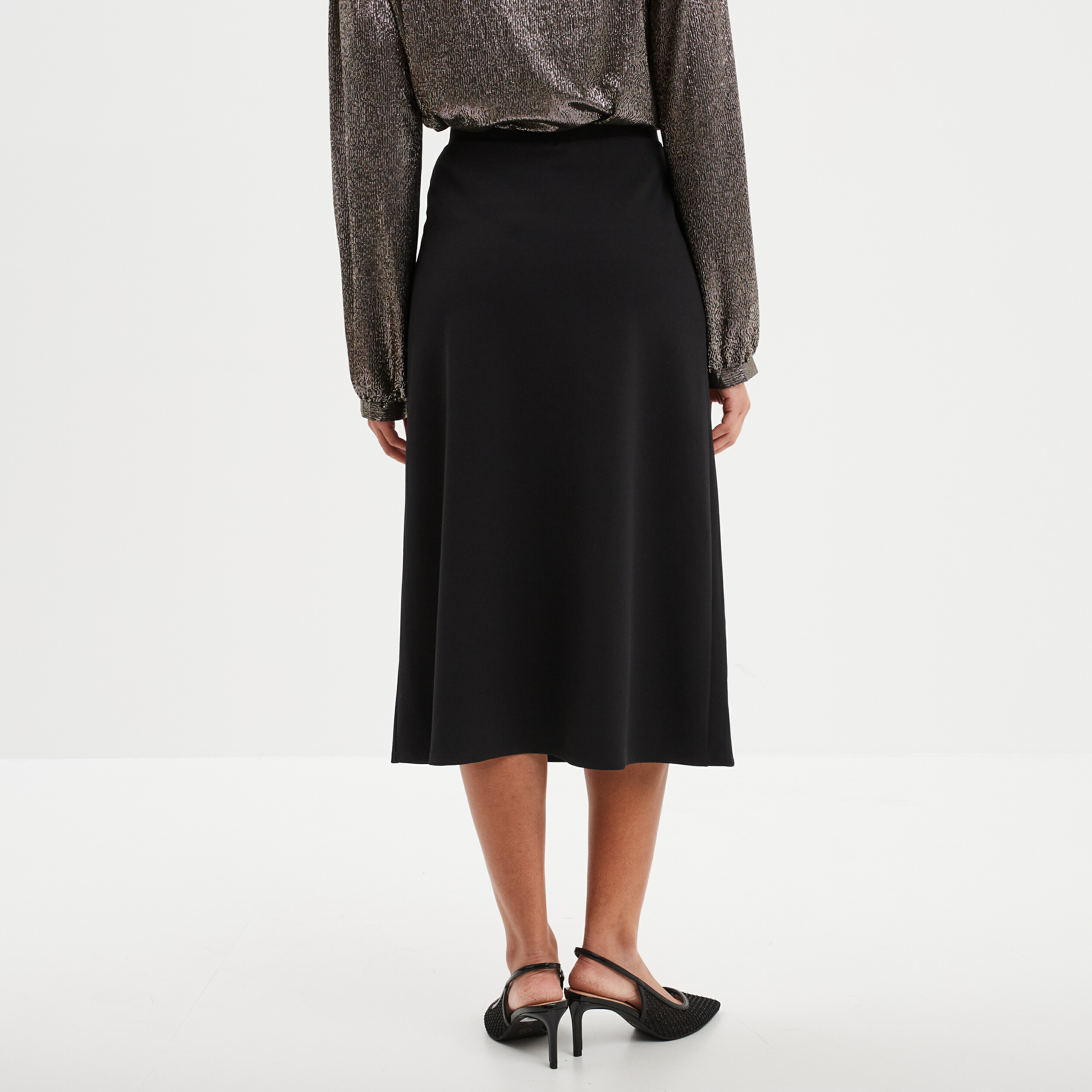 Jupe midi fendue avec boutons noir femme | La Halle