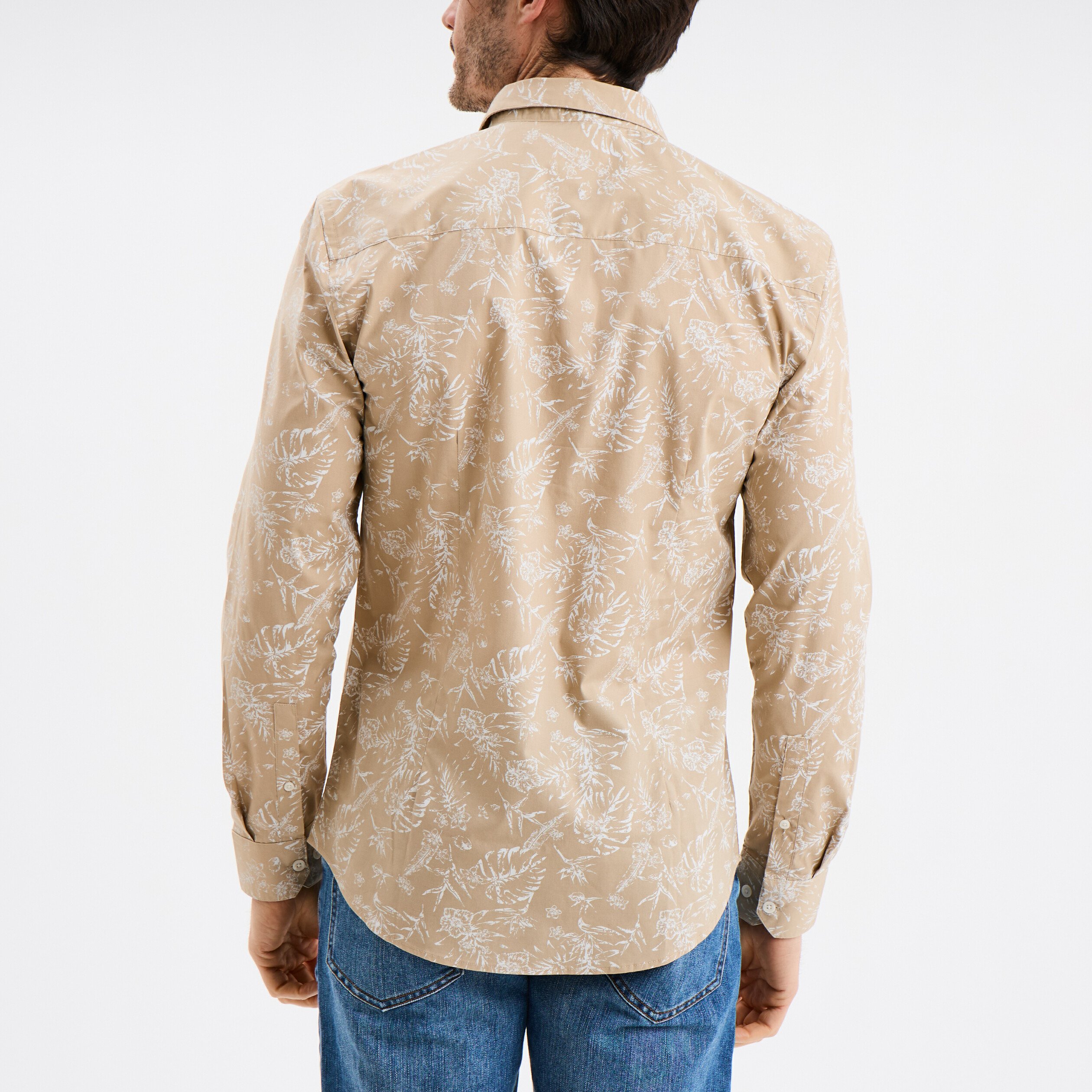 Chemise ajustée manches longues beige homme | La Halle