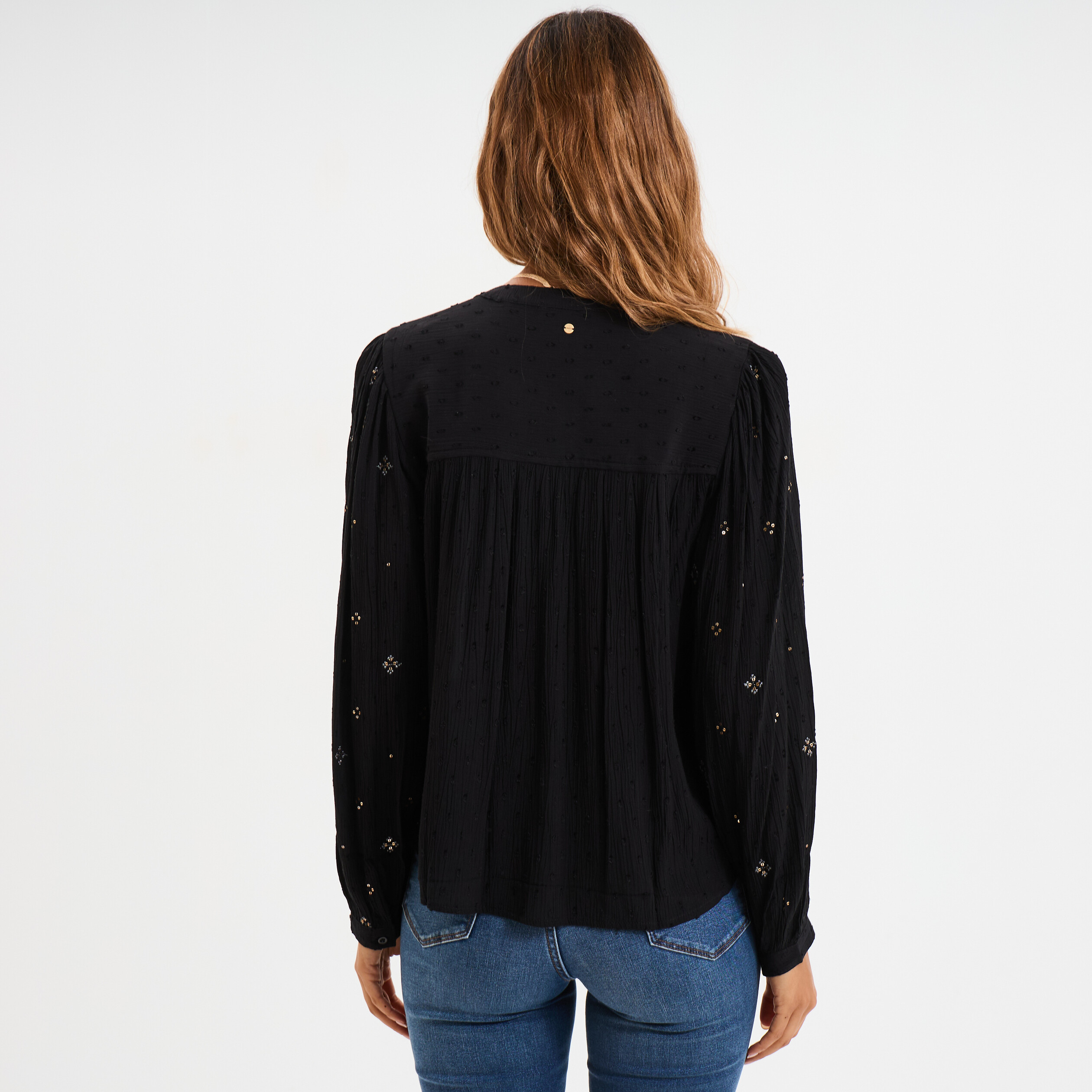 Blouse oversize sequins manches longues noir femme | La Halle