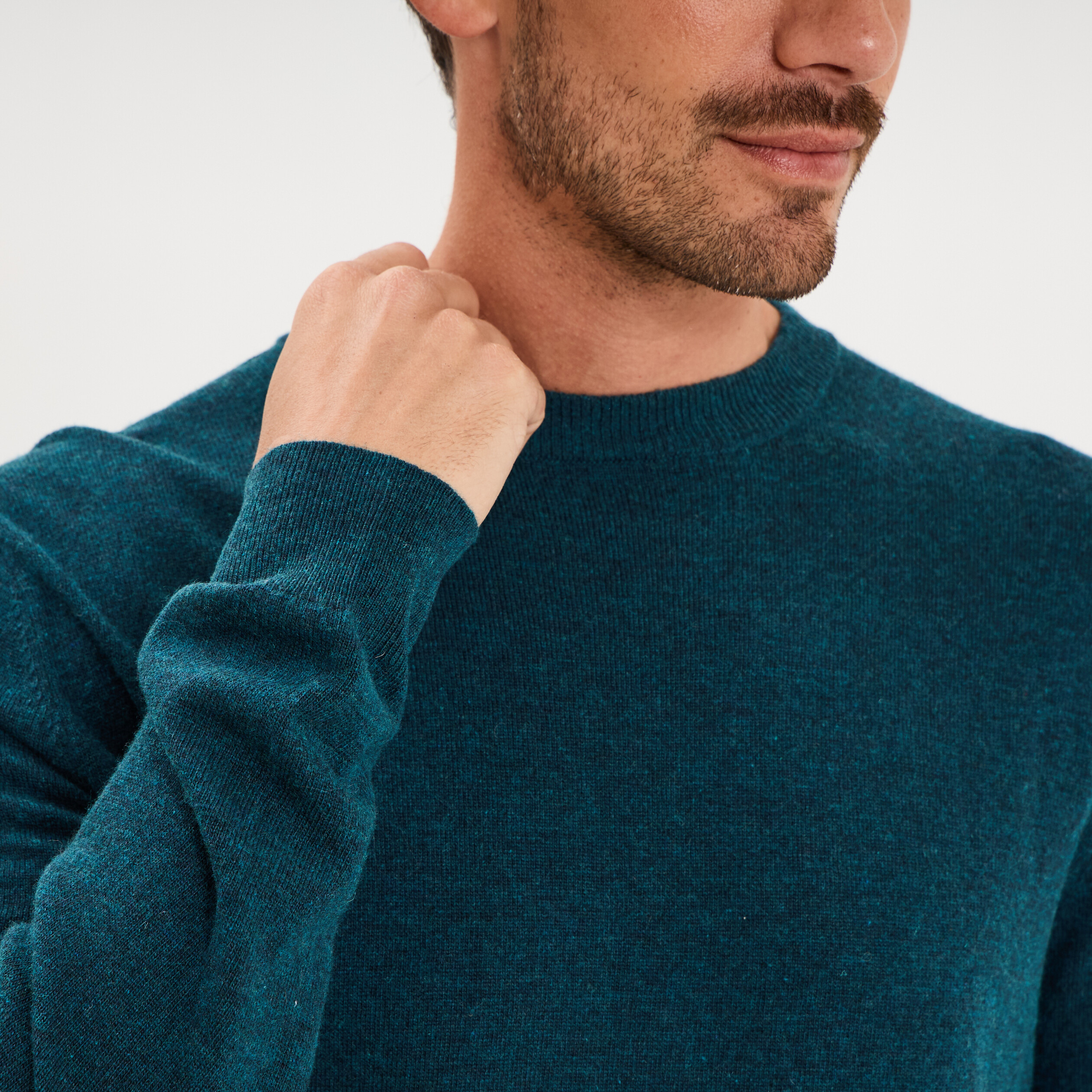 Pull col rond manches longues bleu canard homme | La Halle