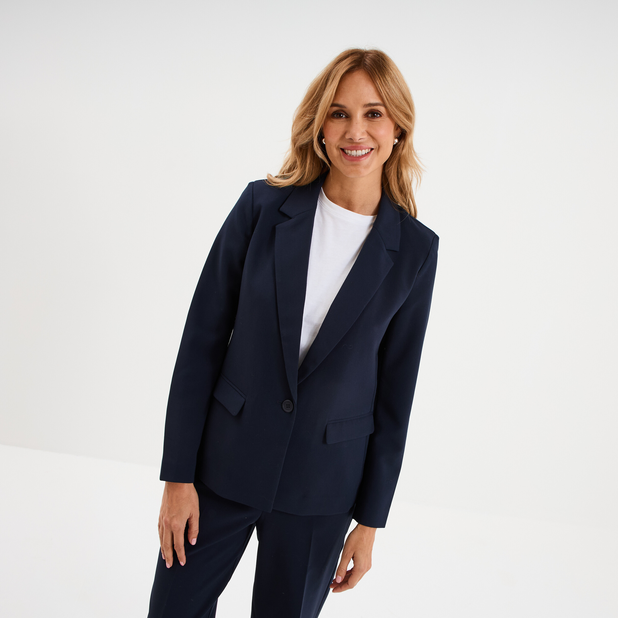 Veste blazer droite manches longues bleu foncé femme | La Halle