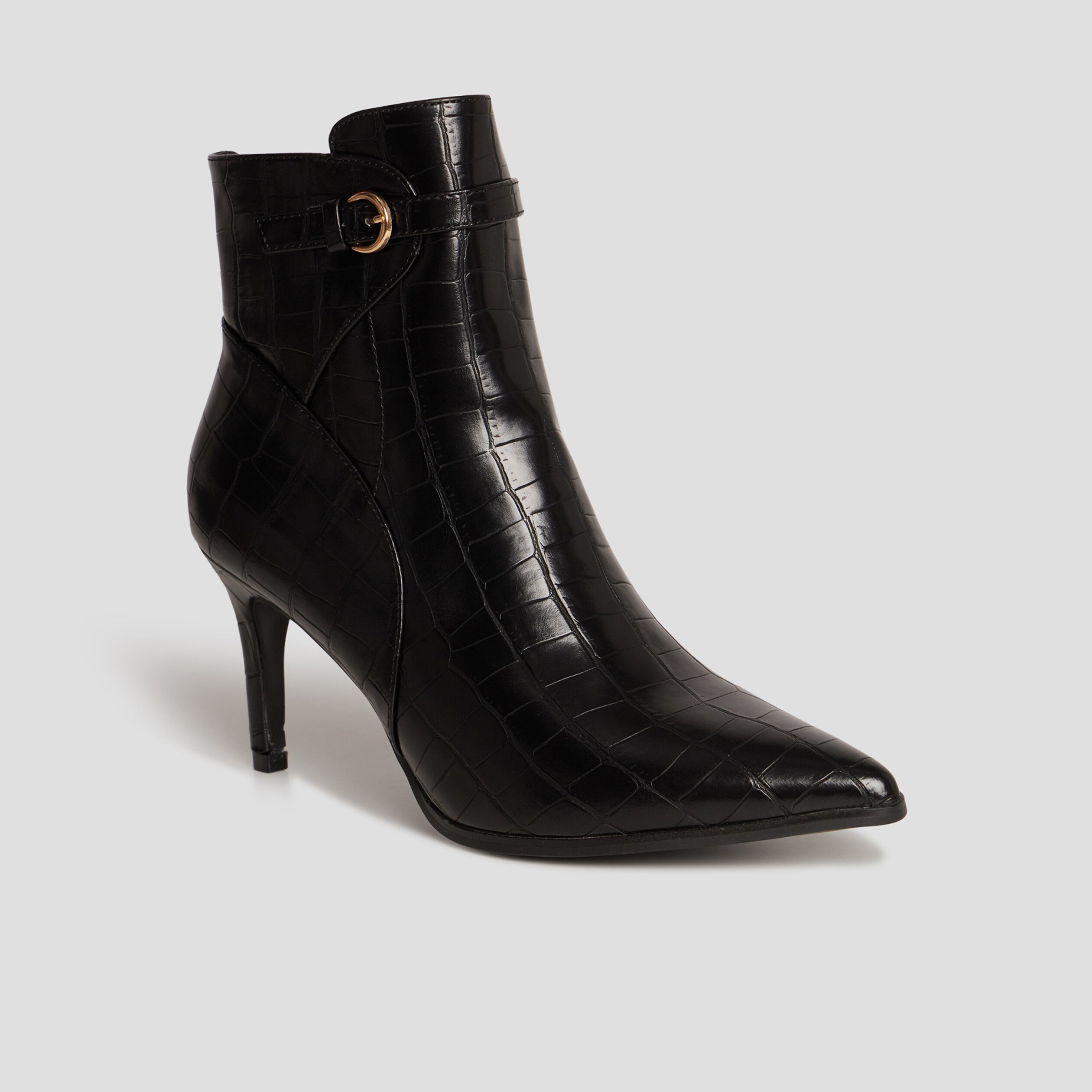 Bottines à talons aiguilles aspect croco noir femme | La Halle