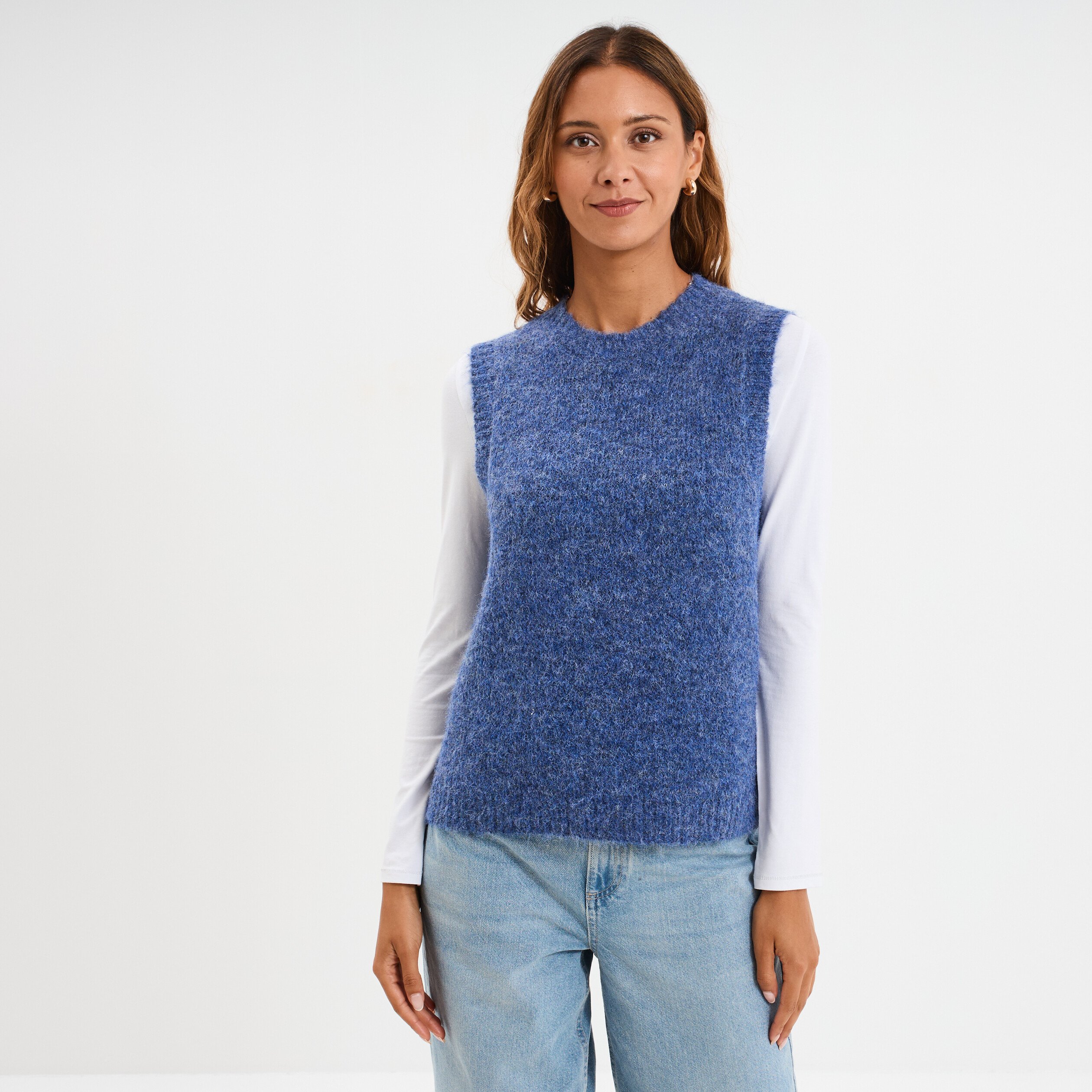 Pull sans manches col rond bleu femme | La Halle