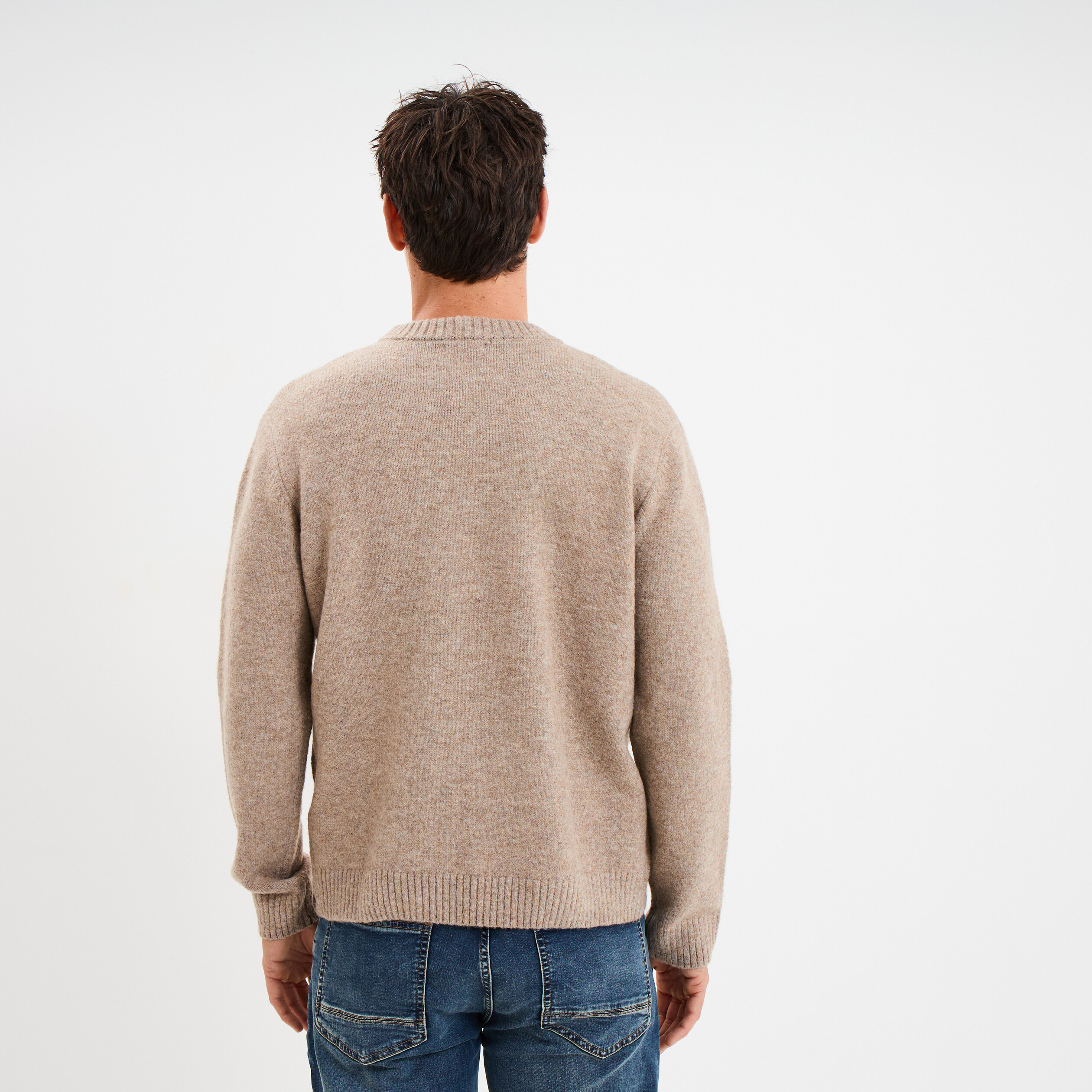 Pull col rond manches longues beige homme | La Halle