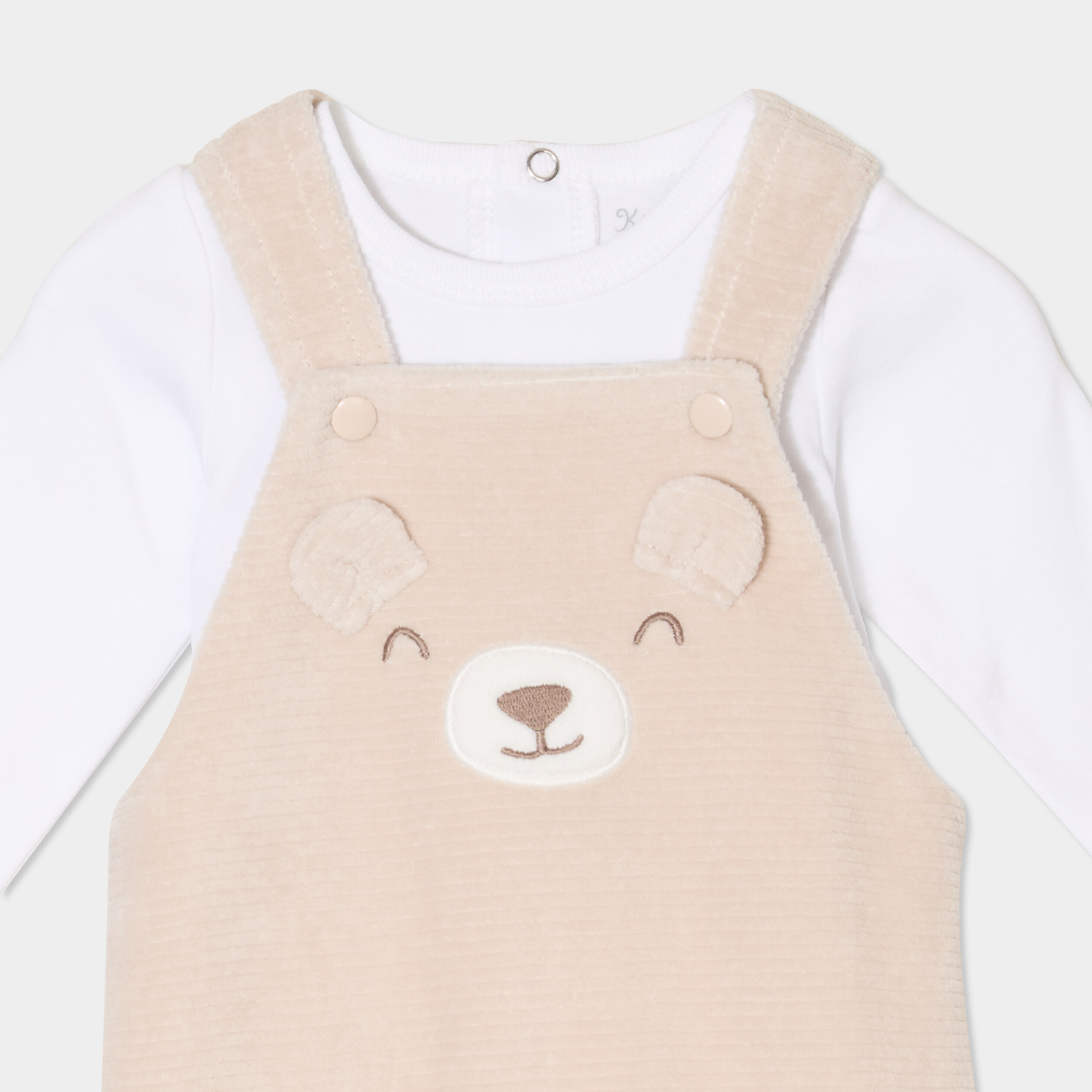 Ensemble t-shirt salopette effet velours beige bébé | La Halle