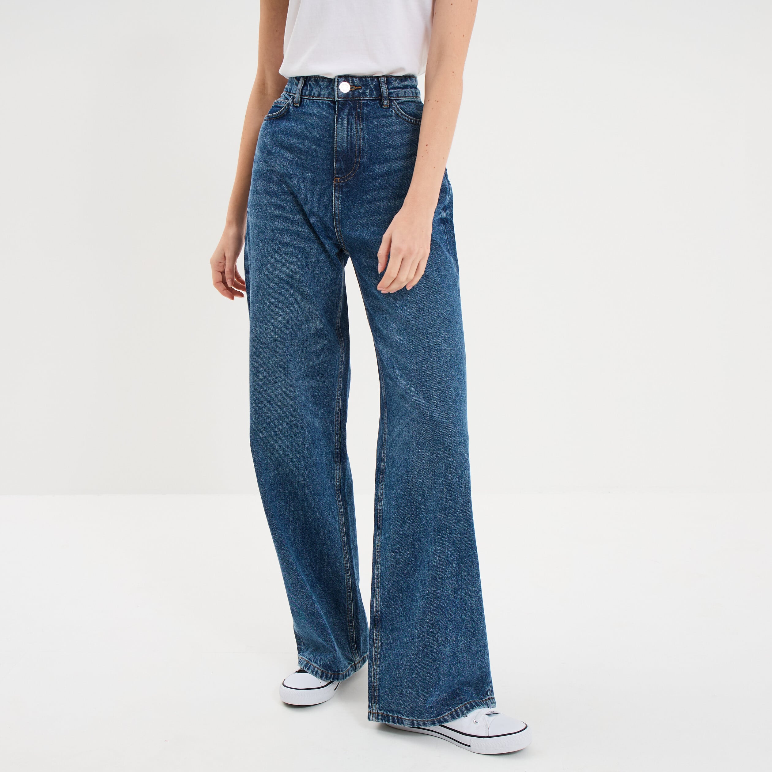 Jean large taille haute coton denim stone femme | La Halle