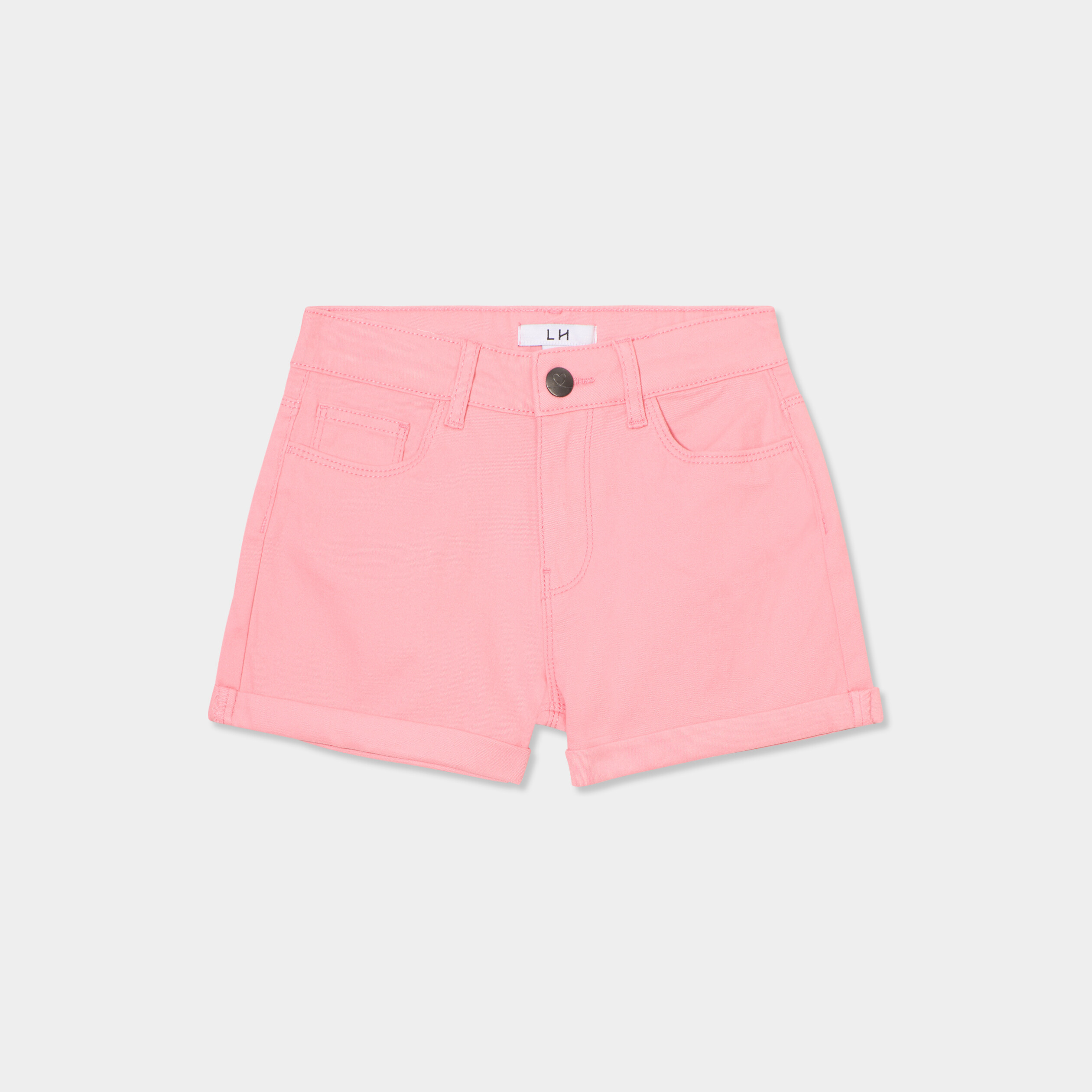 Short ajusté en twill rose fille | La Halle
