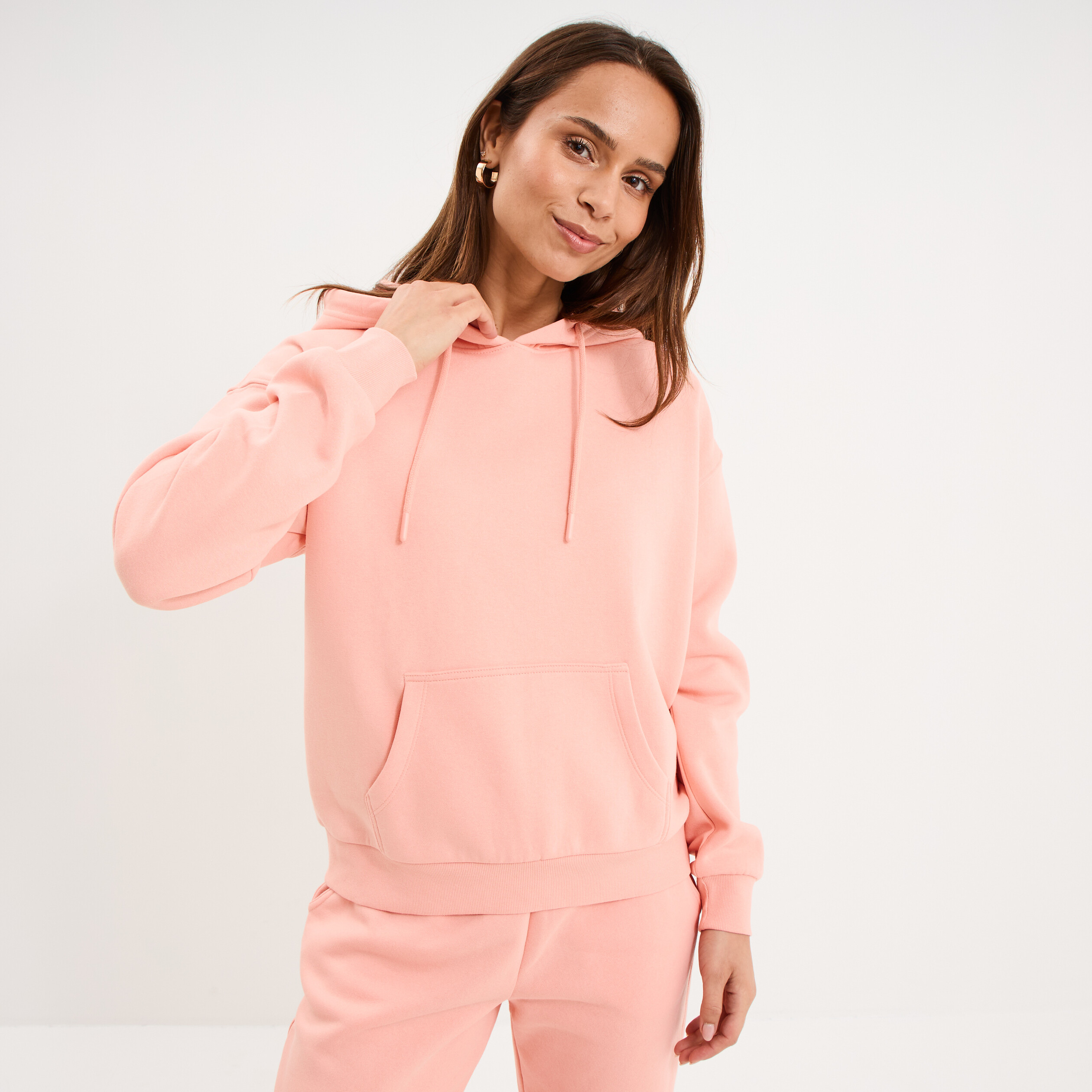 Sweat hoodie molleton à capuche rose poudrée femme | La Halle
