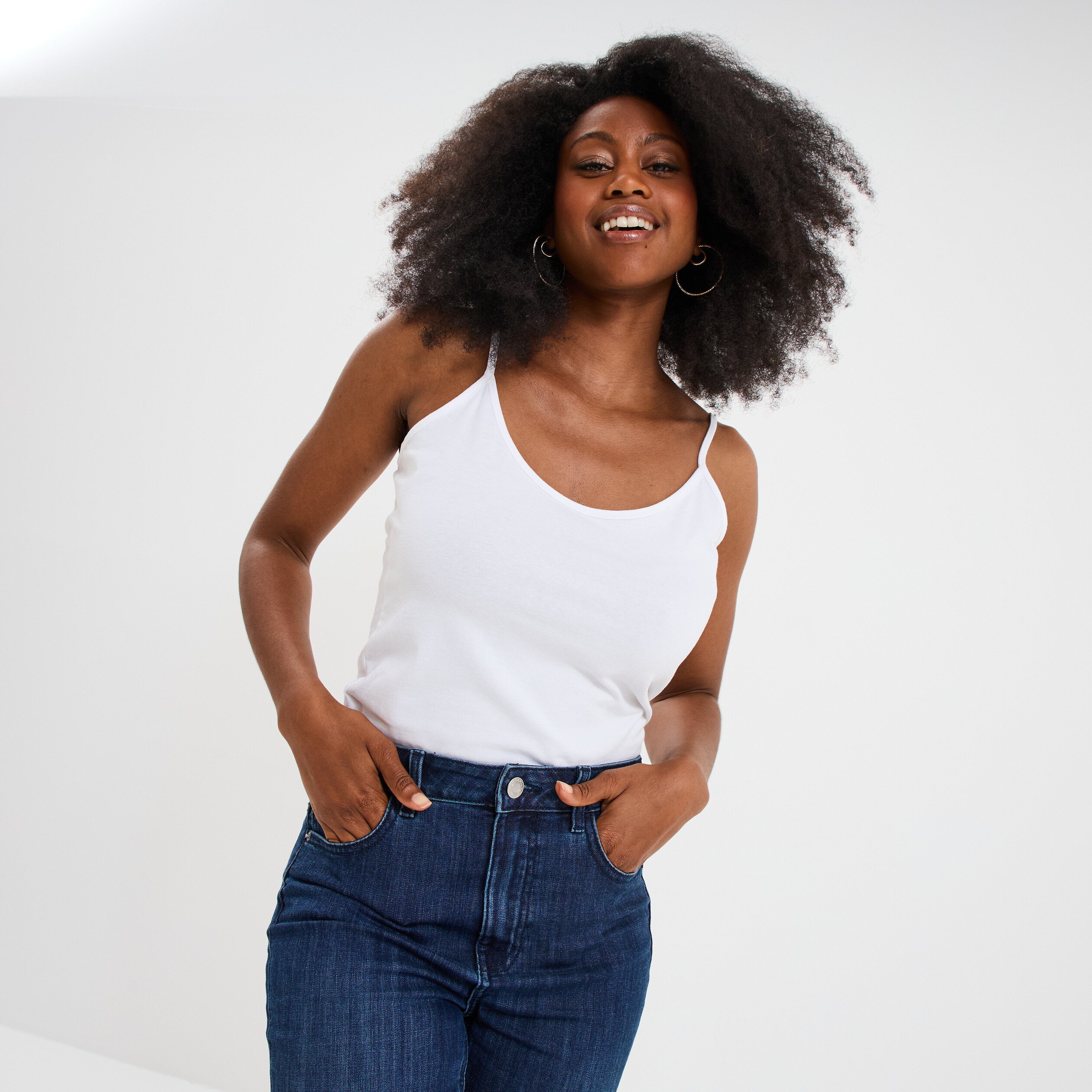 Débardeur coton bretelles réglables blanc femme | La Halle